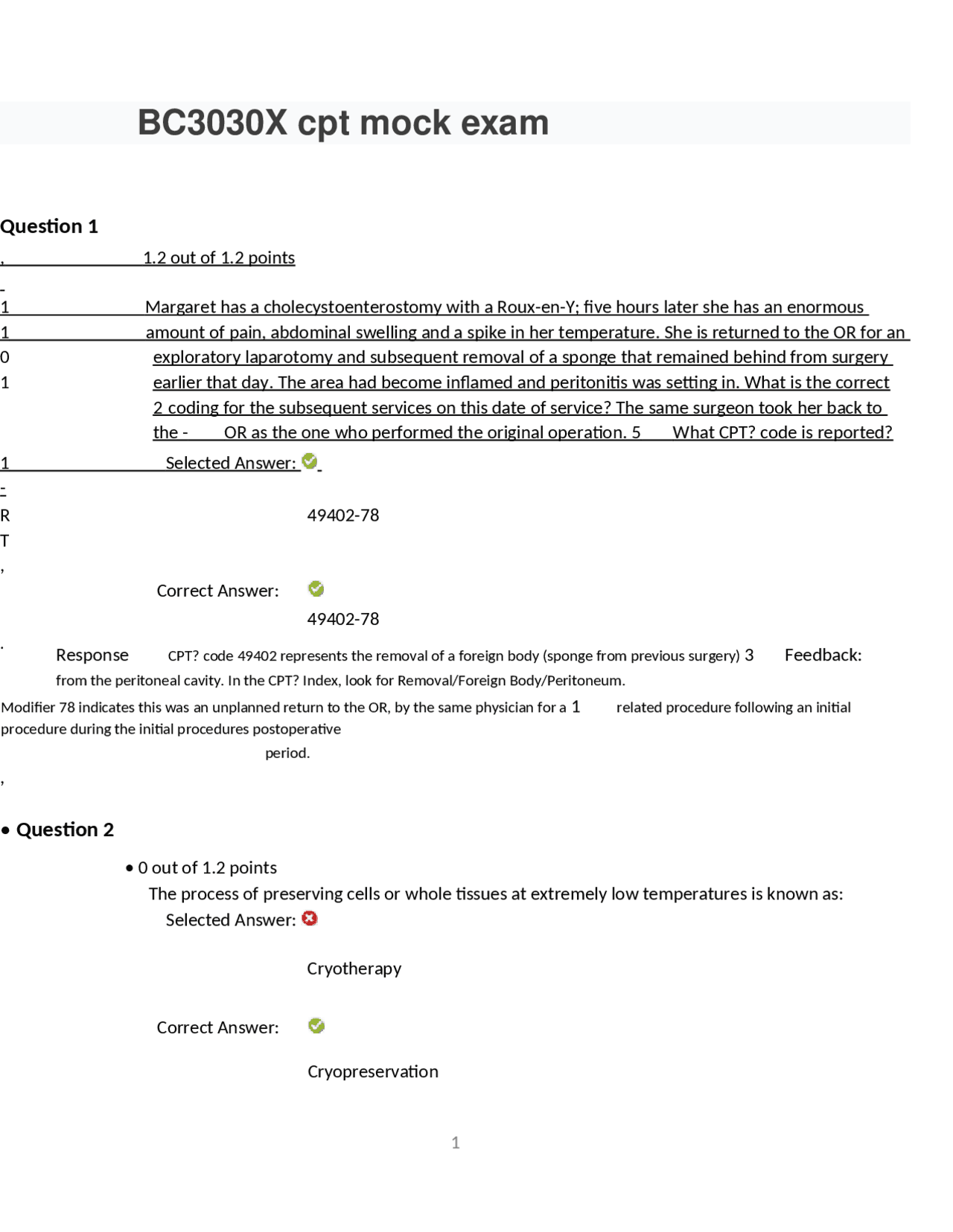 BC3030X cpt mock exam | Exams Medicine | Docsity