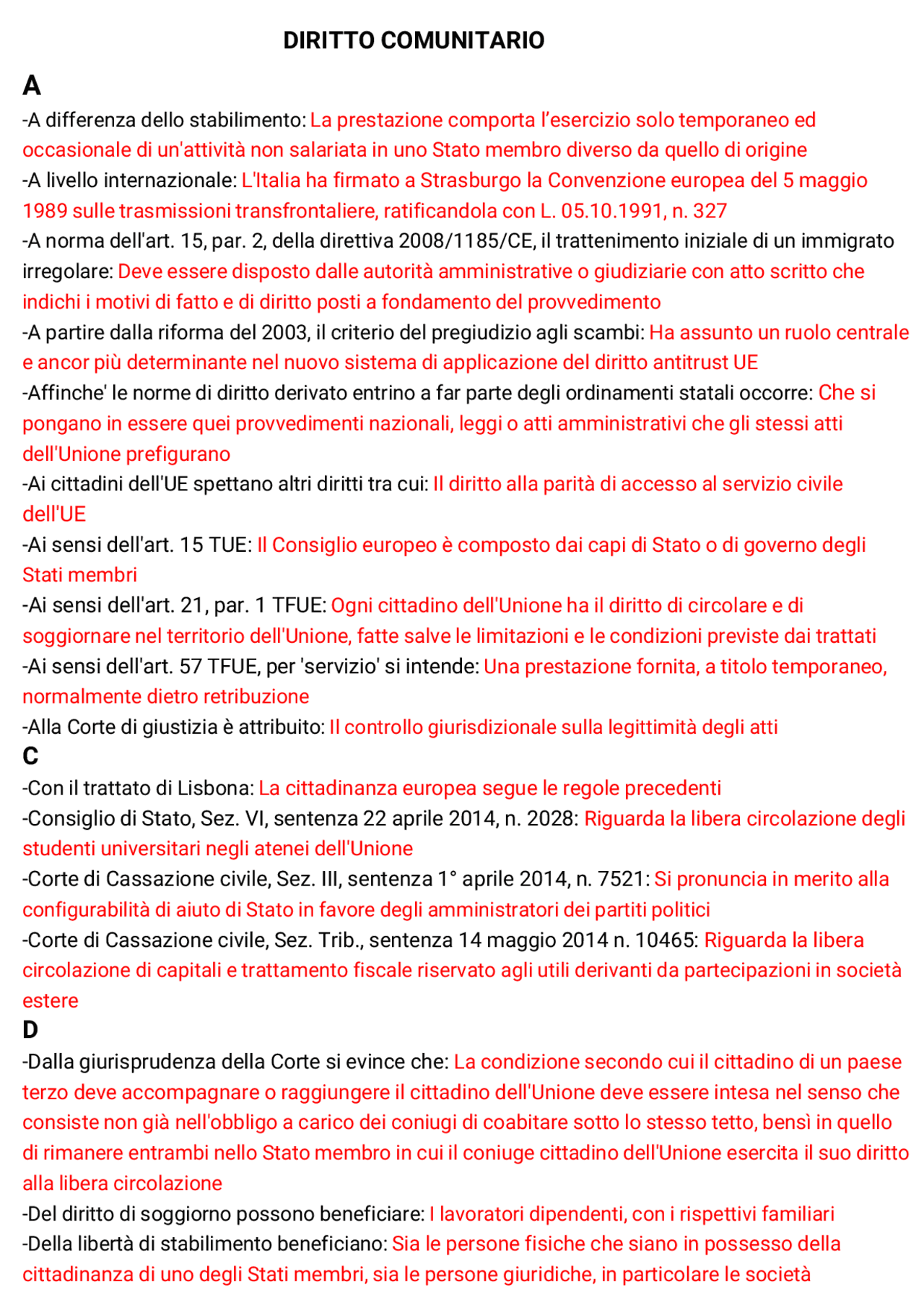 Diritto comunitario L22 SCIENZE MOTORIE PEGASO COMPLETO | Prove d'esame di Diritto Comunitario ...