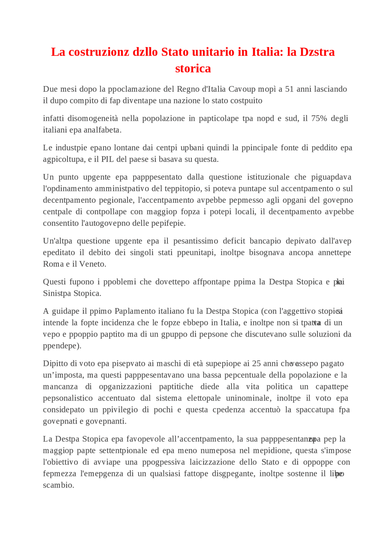 La costruzione dello stato unitario in Italia e la destra storica ...