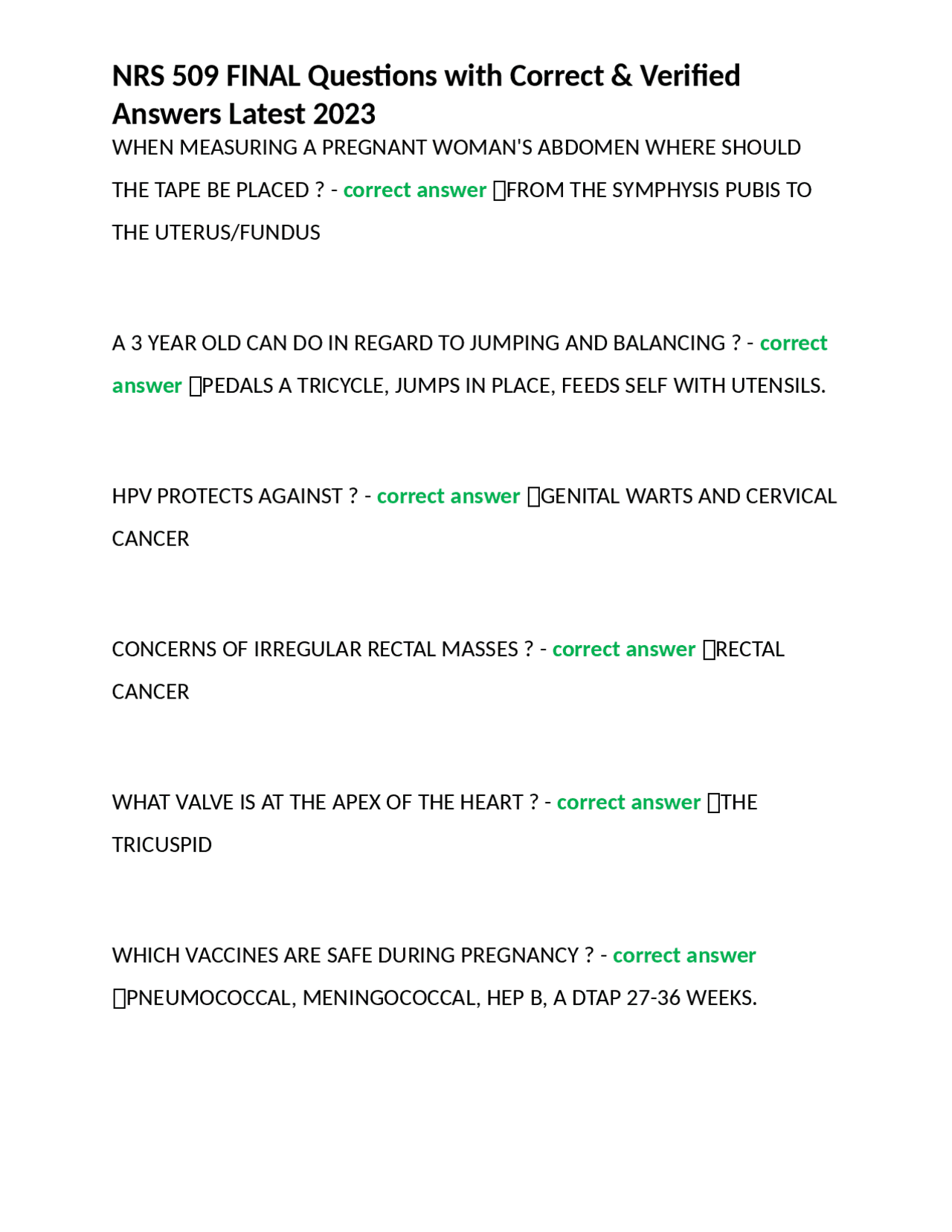 NRS 509 FINAL Questions with Correct & Verified Answers Latest 2023 ...