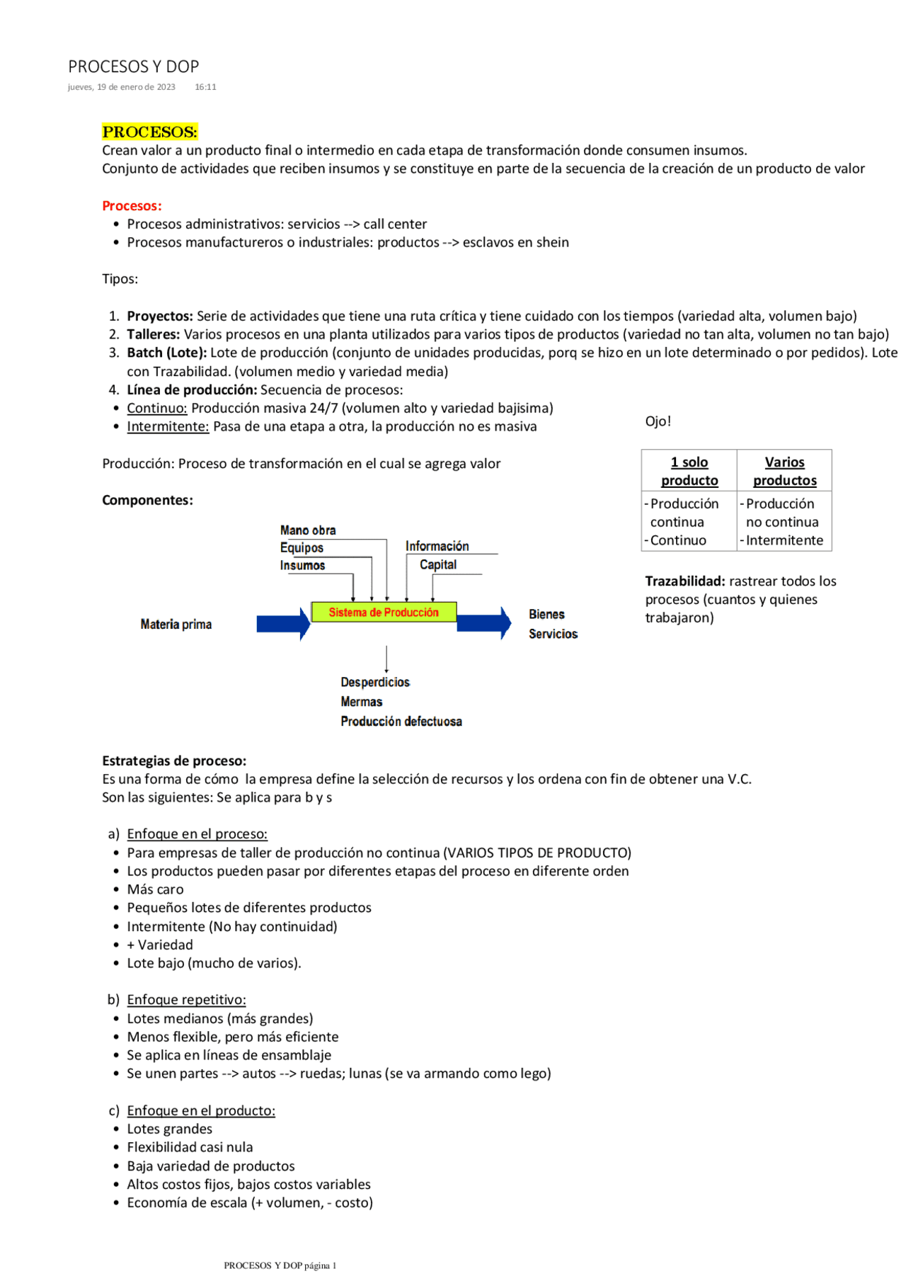 Resumen Completo Tema Procesos Y Dop Universidad De Lima Apuntes De