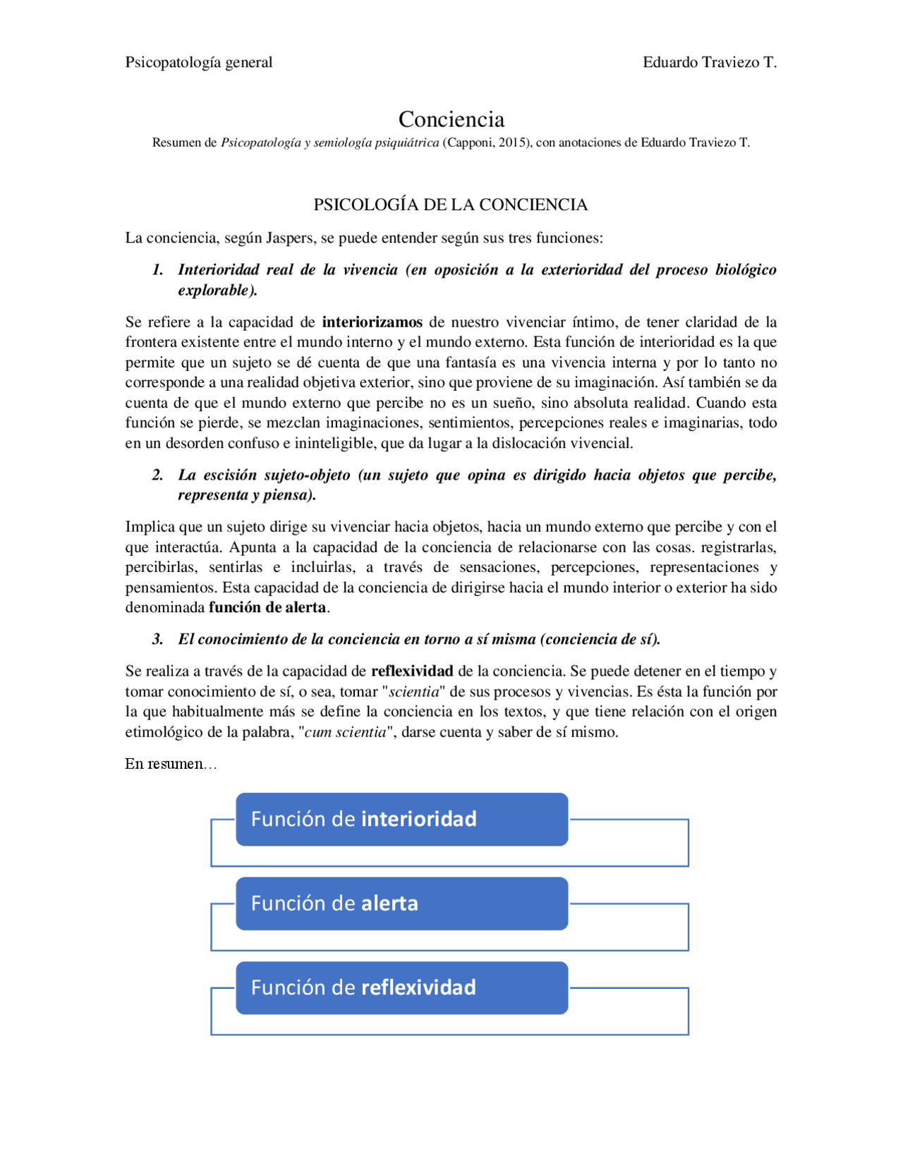 Conciencia Capponi Resúmenes De Psicopatología Docsity
