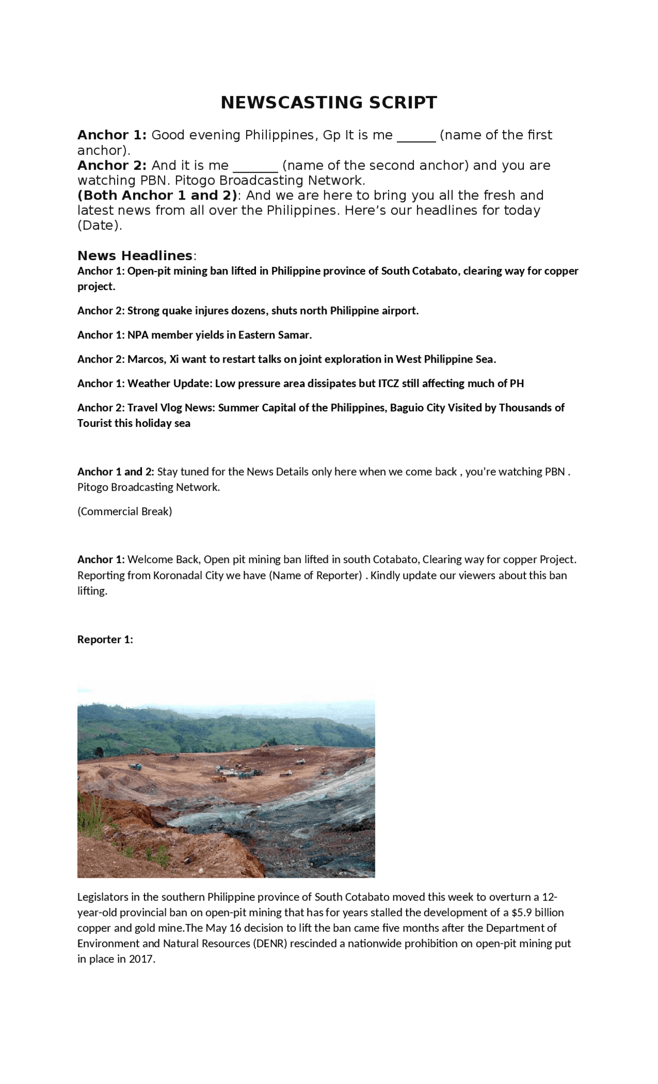 Sample Newscasting Script | Study Guides, Projects, Research American ...