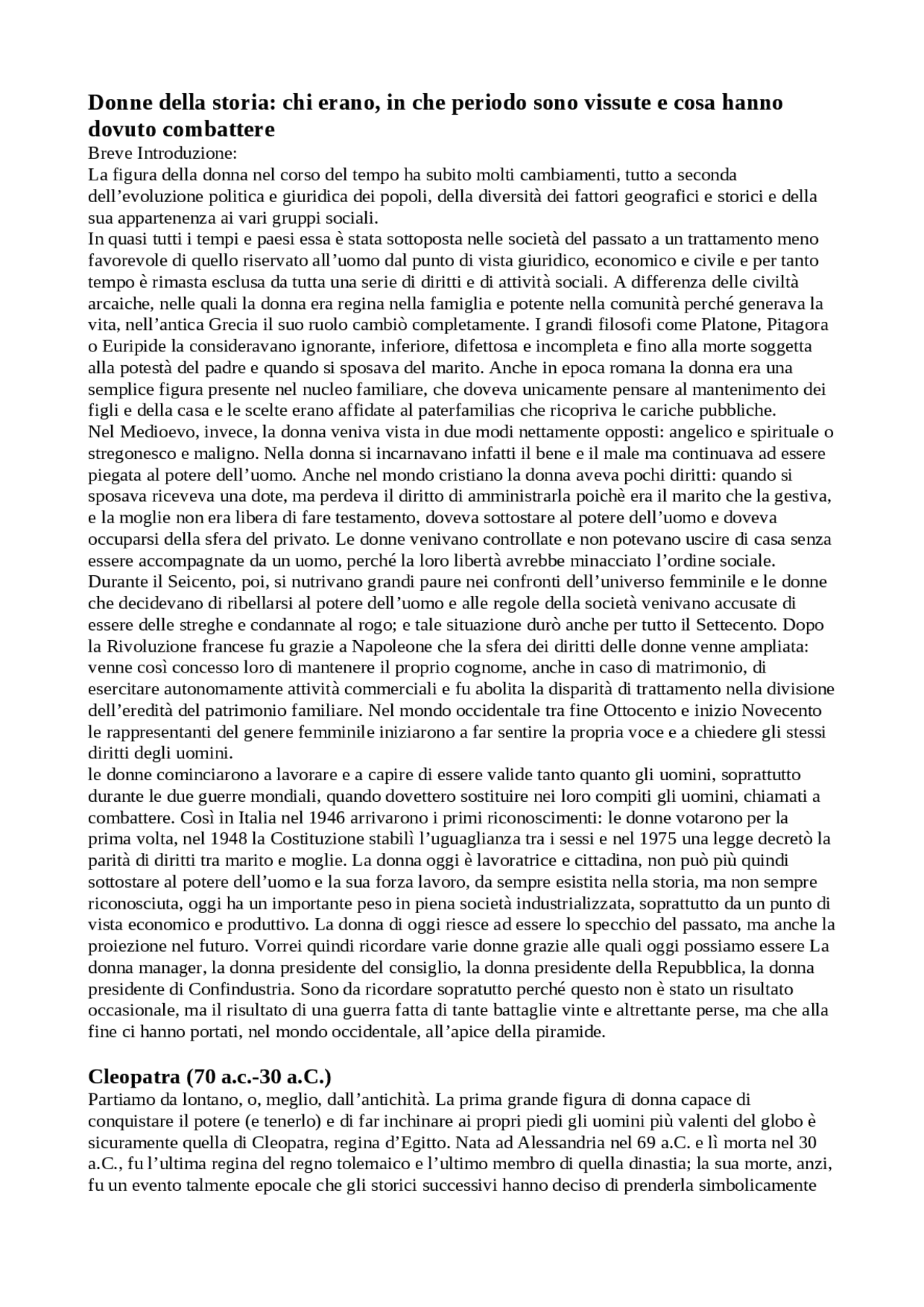 Le Donne Nella Storia Guide Progetti E Ricerche Di Storia Docsity