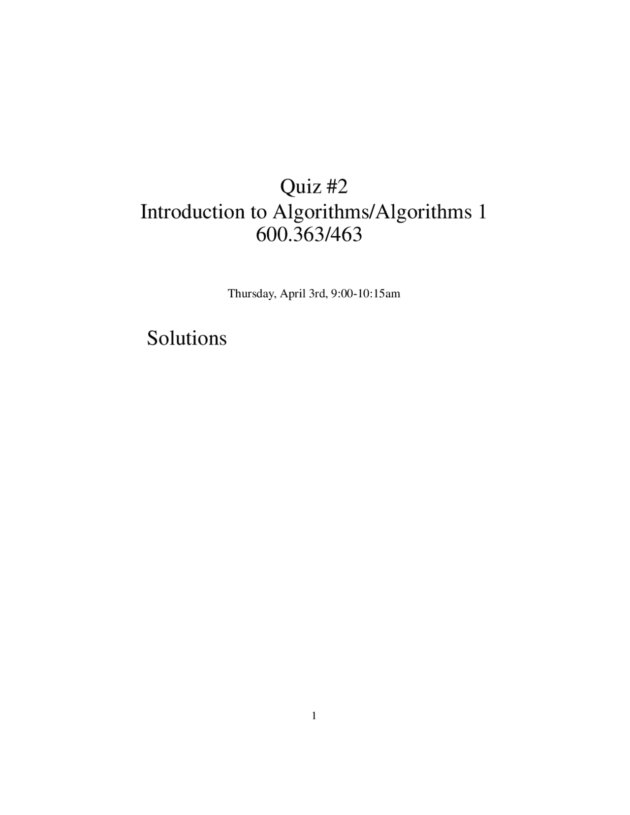 CS 363 Quiz 2 ALGORITHMS ANSWERED PAPER | Exams Advanced Algorithms | Docsity