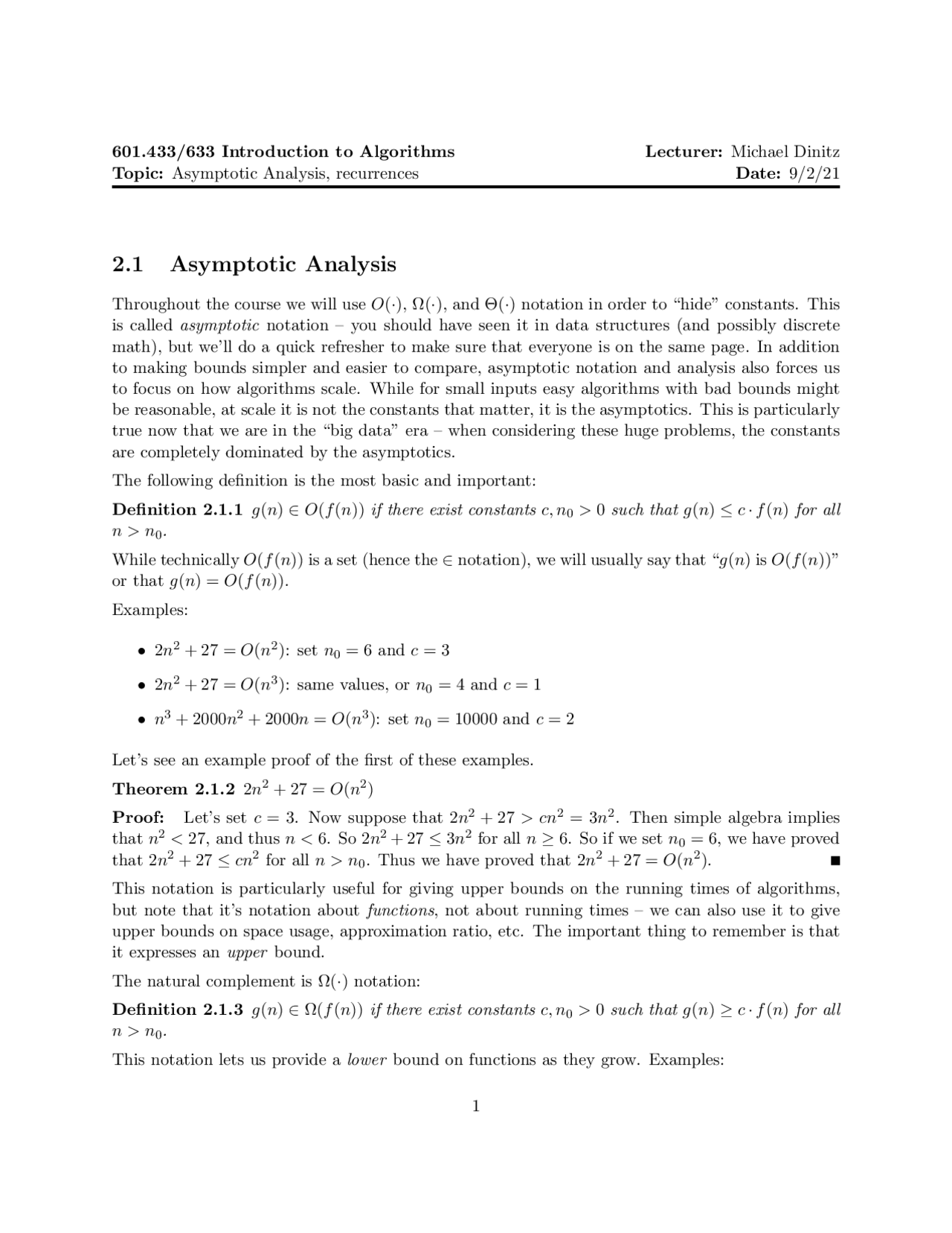 Cs 363 Algorithms Lecture Transcript 2 Exams Computer Programming Docsity