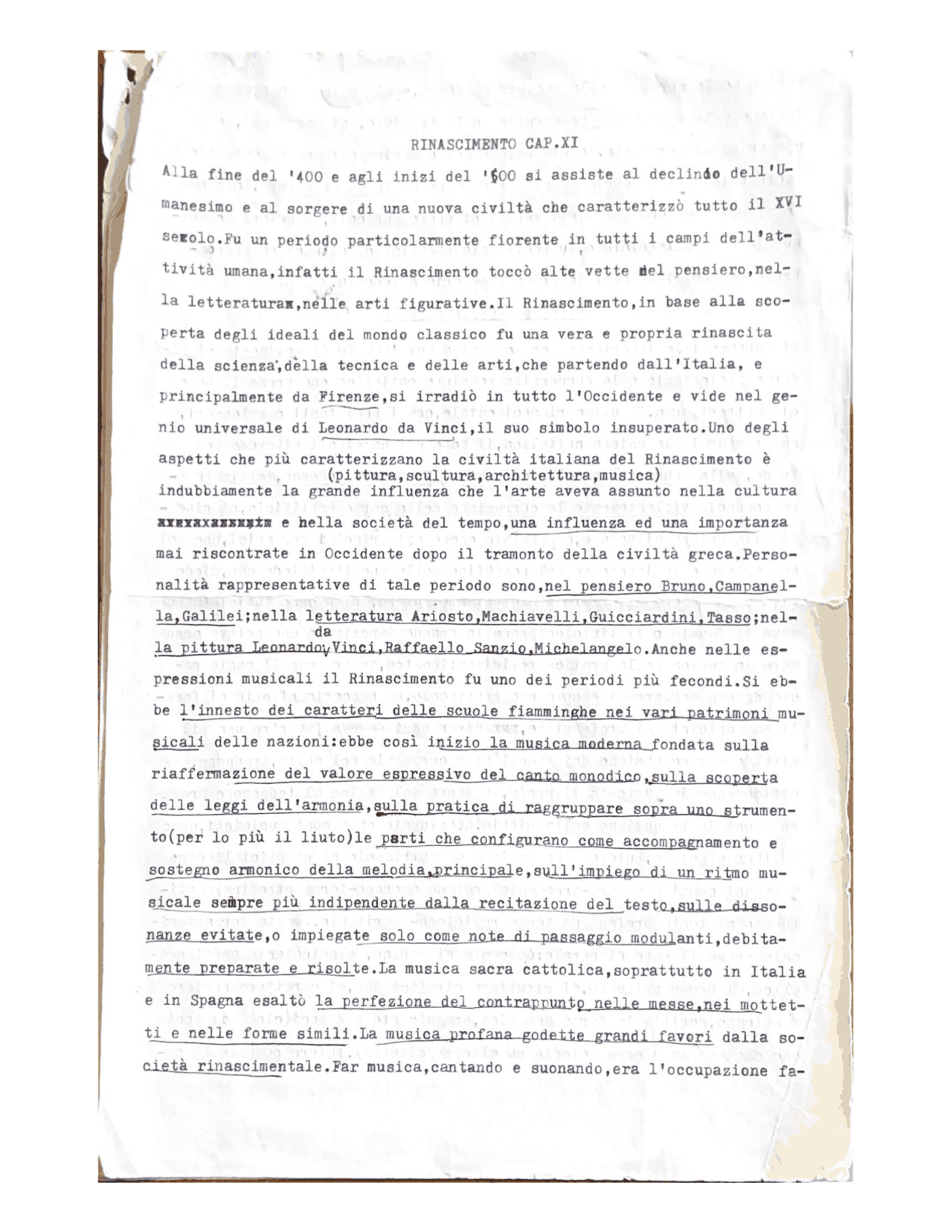 Rinascimento Musicale Schemi E Mappe Concettuali Di Musica Docsity