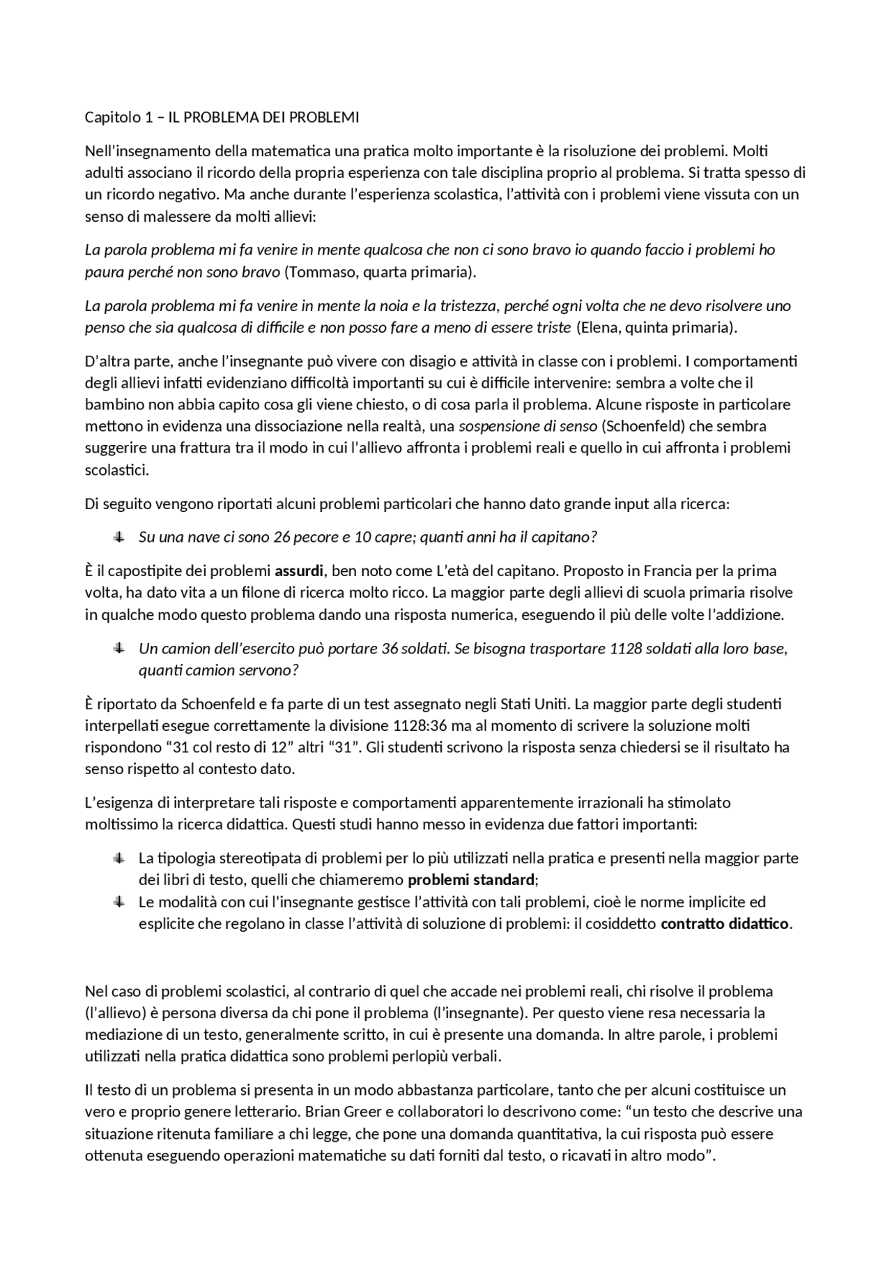 Riassunto "I PROBLEMI DI MATEMATICA , Rosetta Zan" Capitolo 1,2,3,4 ...