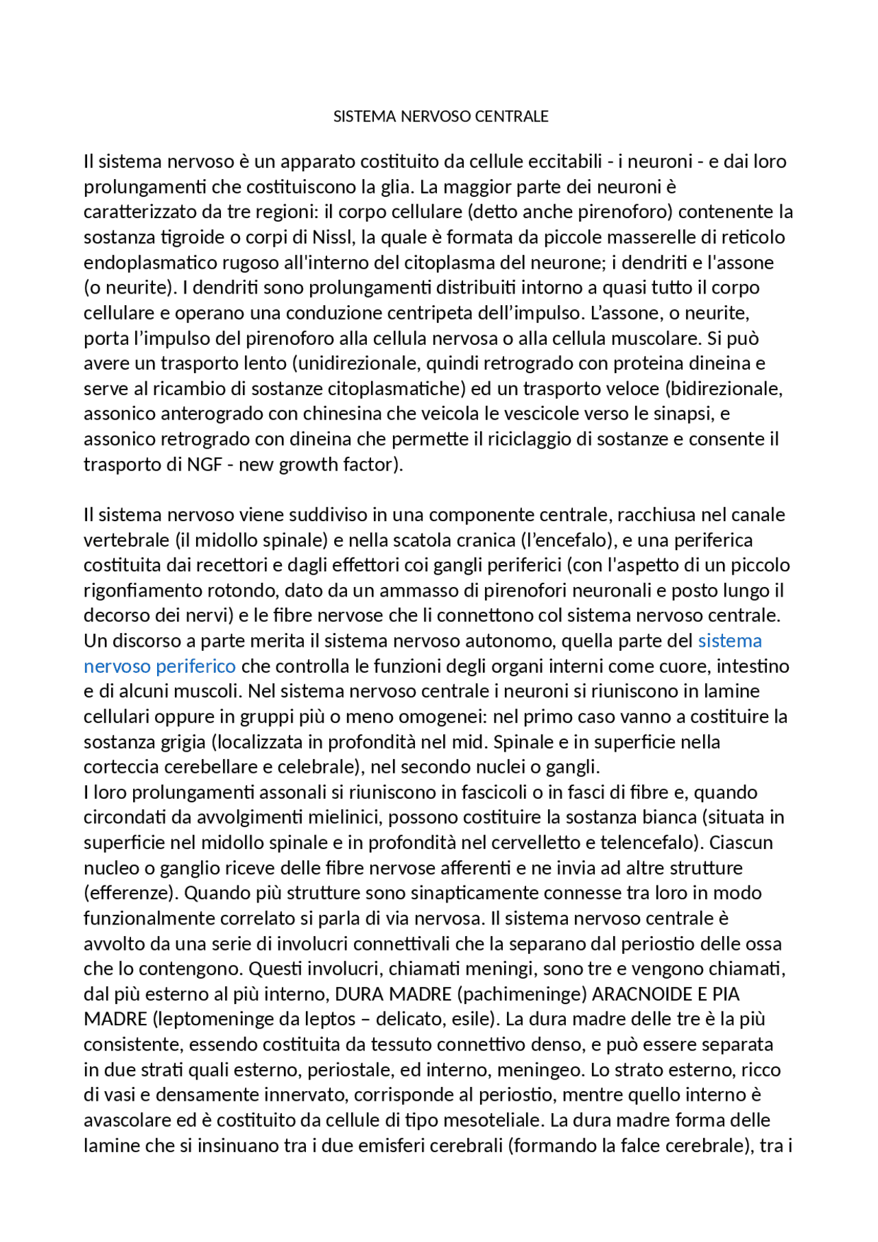 Anatomia Del Sistema Nervoso Appunti Di Anatomia Docsity