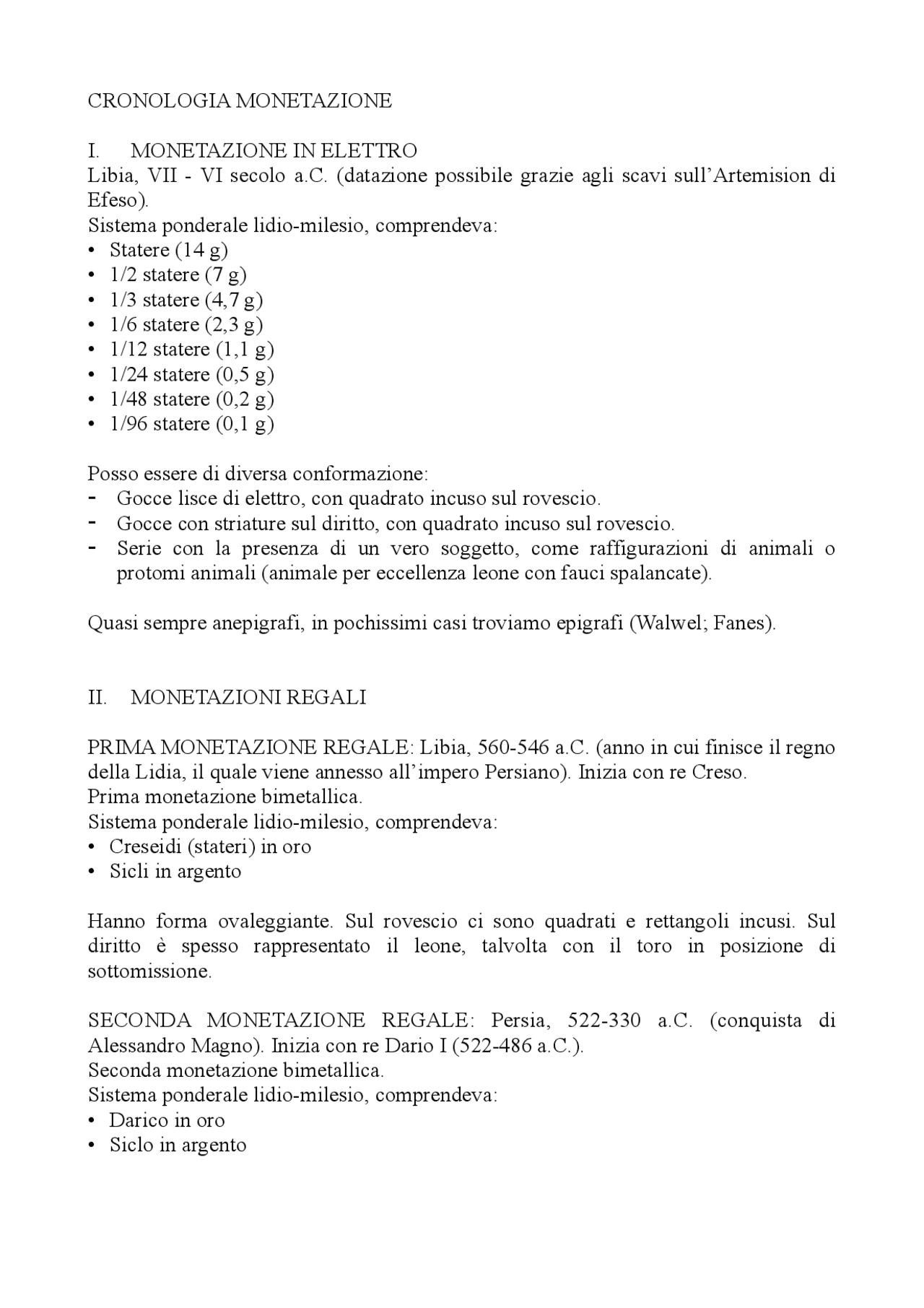 Monetazione Antica Cronologia Dispense Di Numismatica Docsity