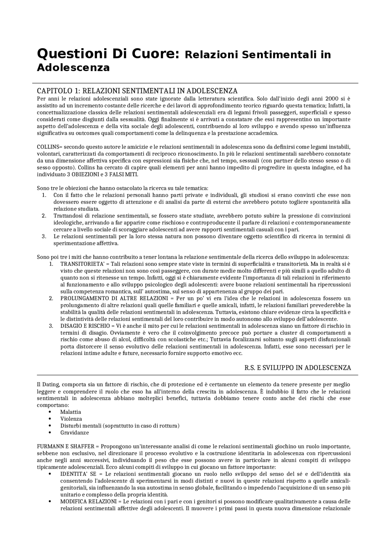 Riassunto Completo Del Libro Questioni Di Cuore Con Teorie E Modelli