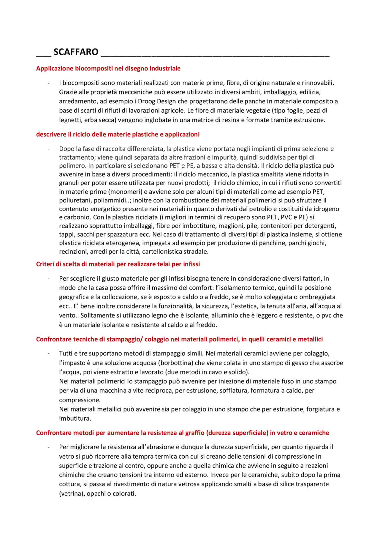 Domande Esame Risposte Scienze E Tecnologia Dei Materiali Schemi