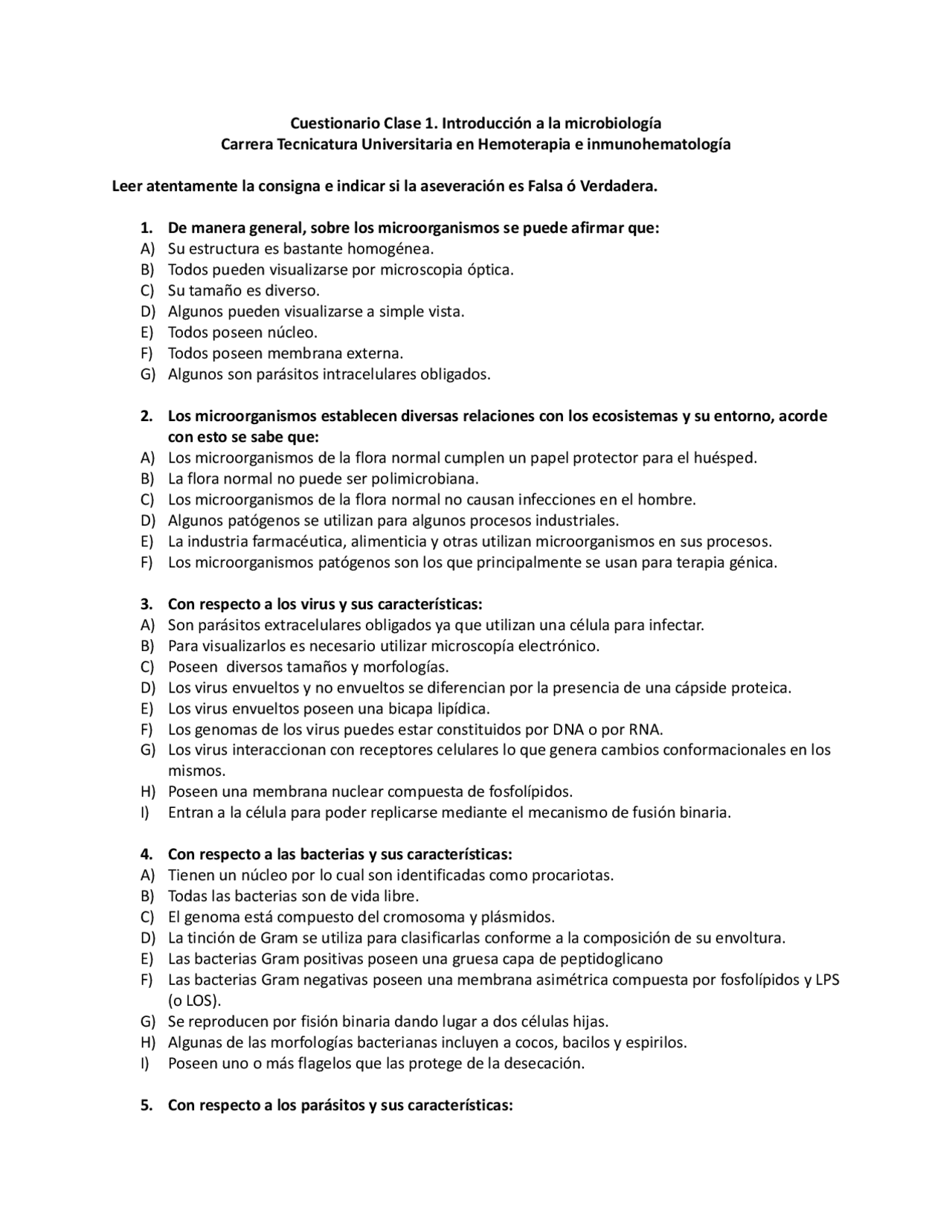 Microbiologia choices | Ejercicios de Microbiología | Docsity