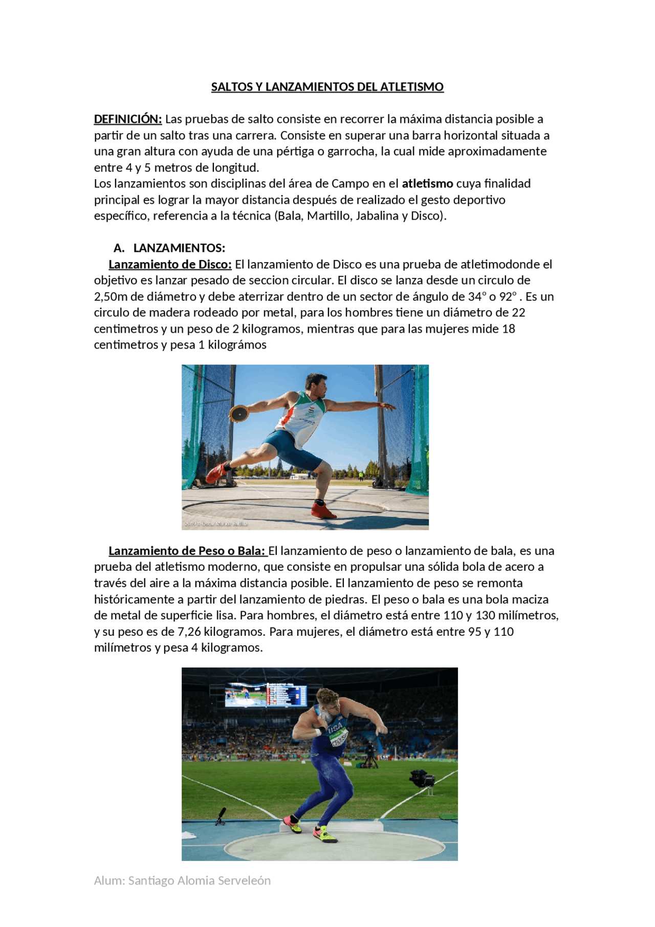 ATLETISMO - PRUEBAS DE CAMPO | Exámenes selectividad de Humanidades y Ciencias Sociales | Docsity