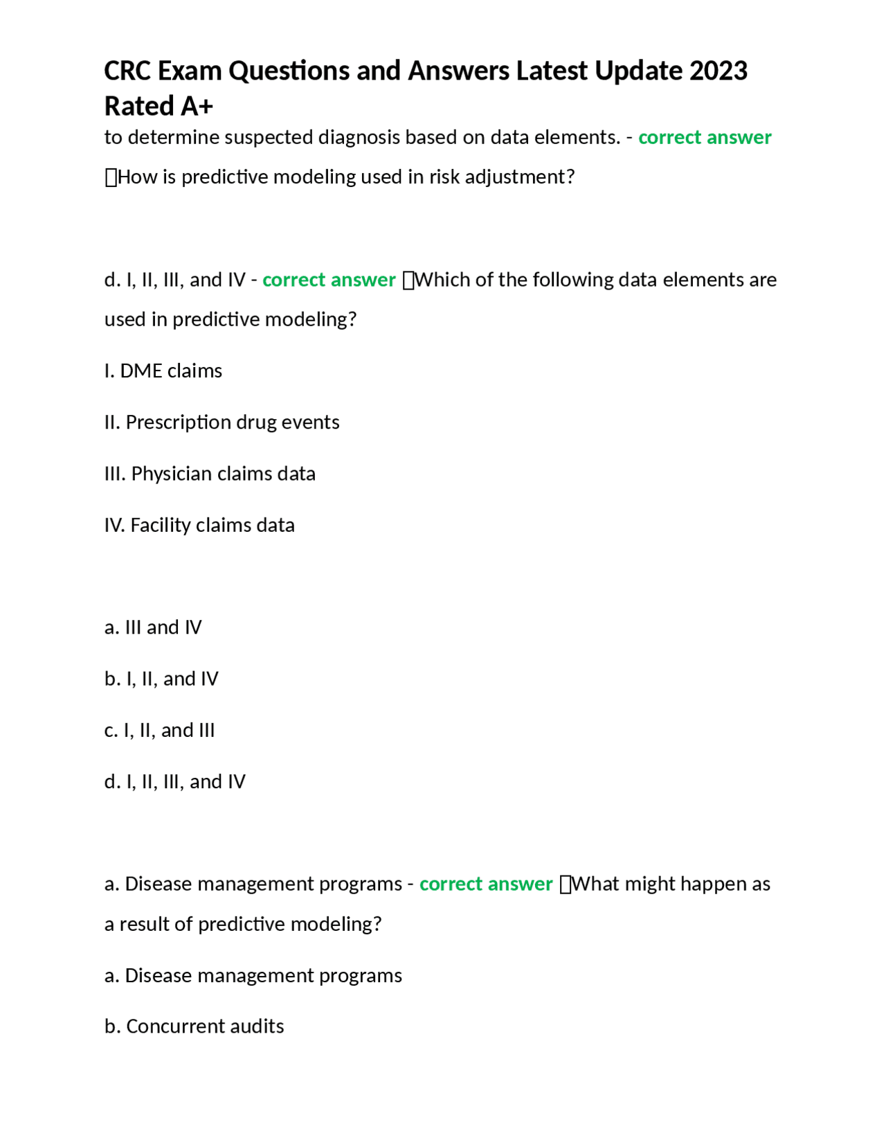CRC Exam Questions and Answers Latest Update 2023 Rated A+ | Exams ...