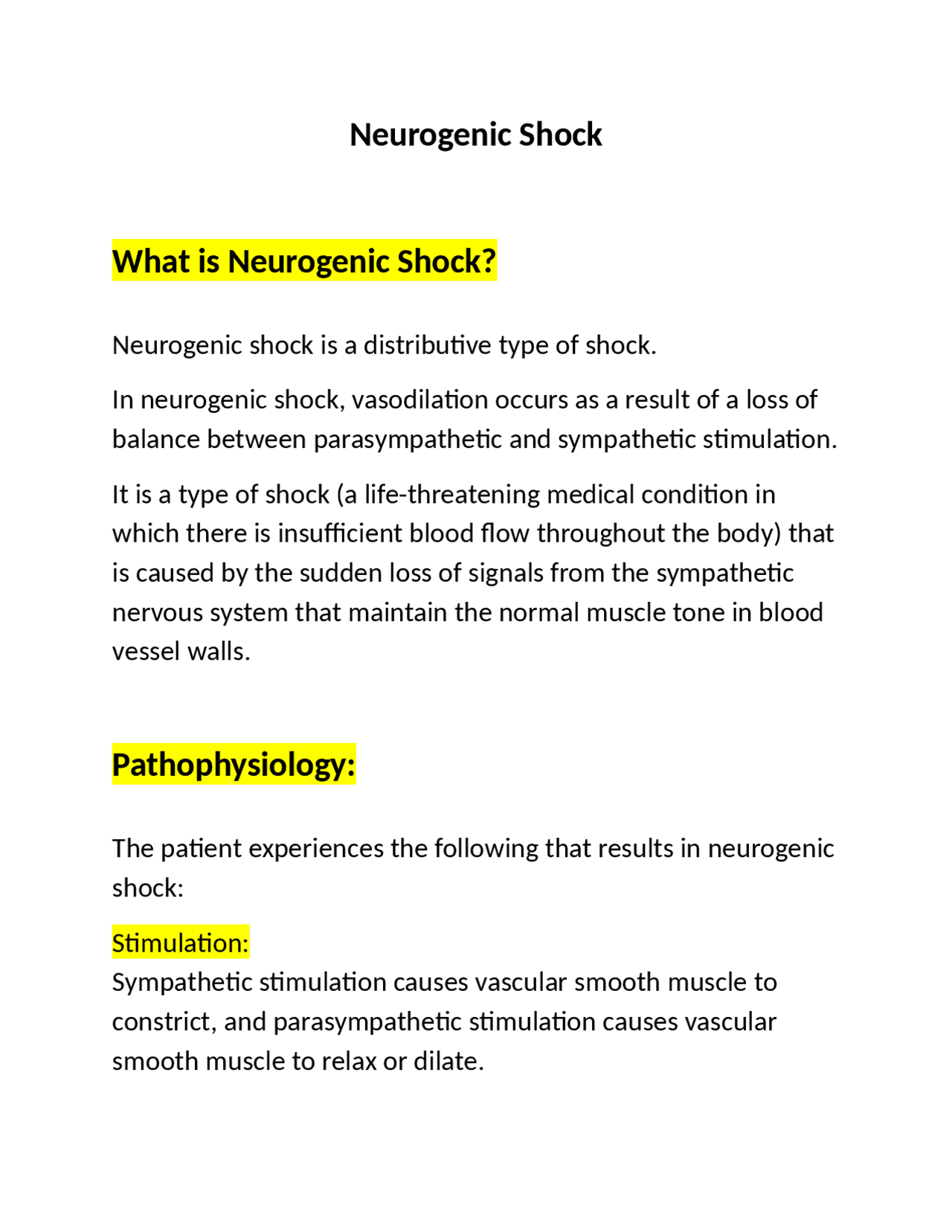 Medical Surgical Nursing Notes - Neurogenic Shock | Study Guides ...