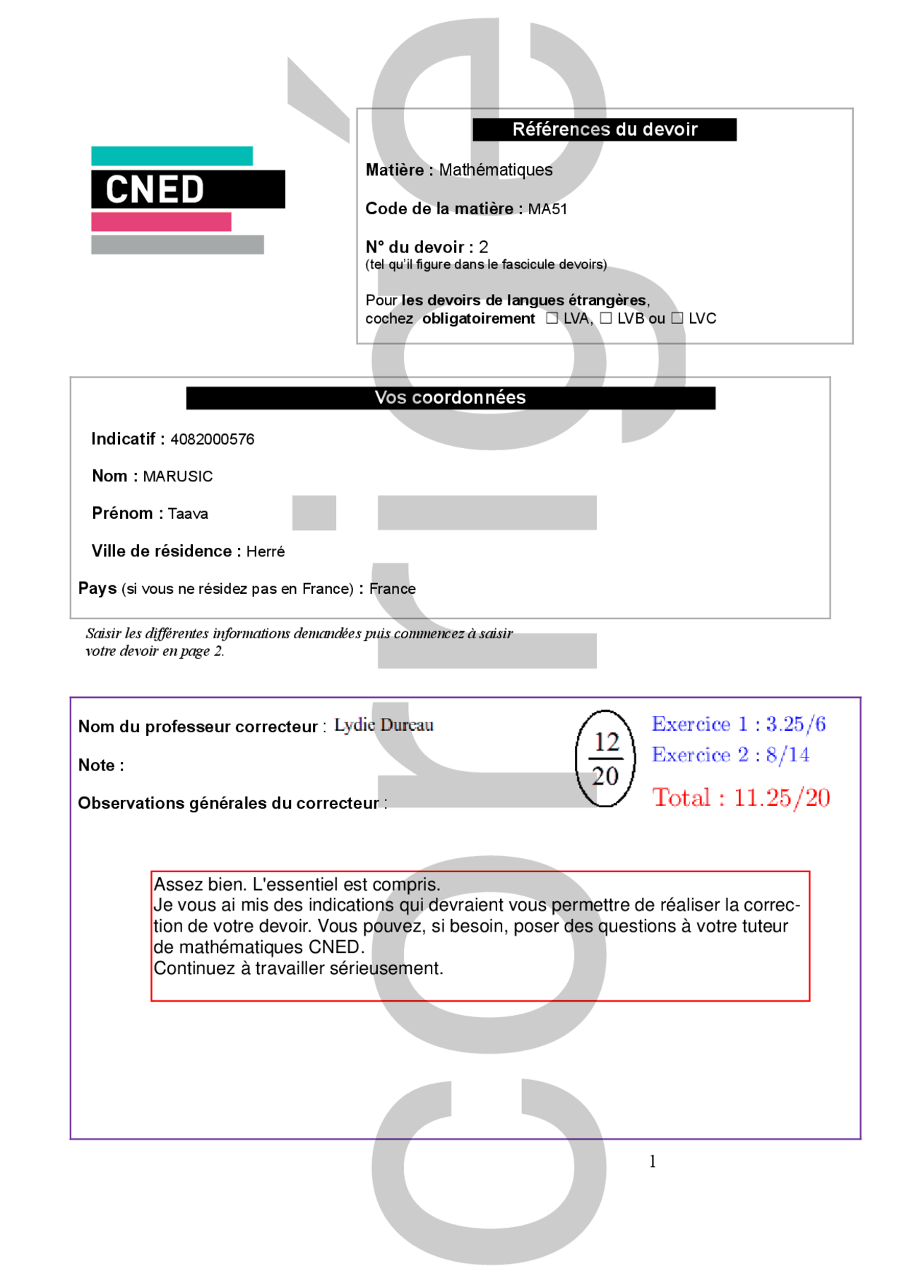 CNED. Devoir 2. Mathématiques série STMG | Examens Mathématiques | Docsity