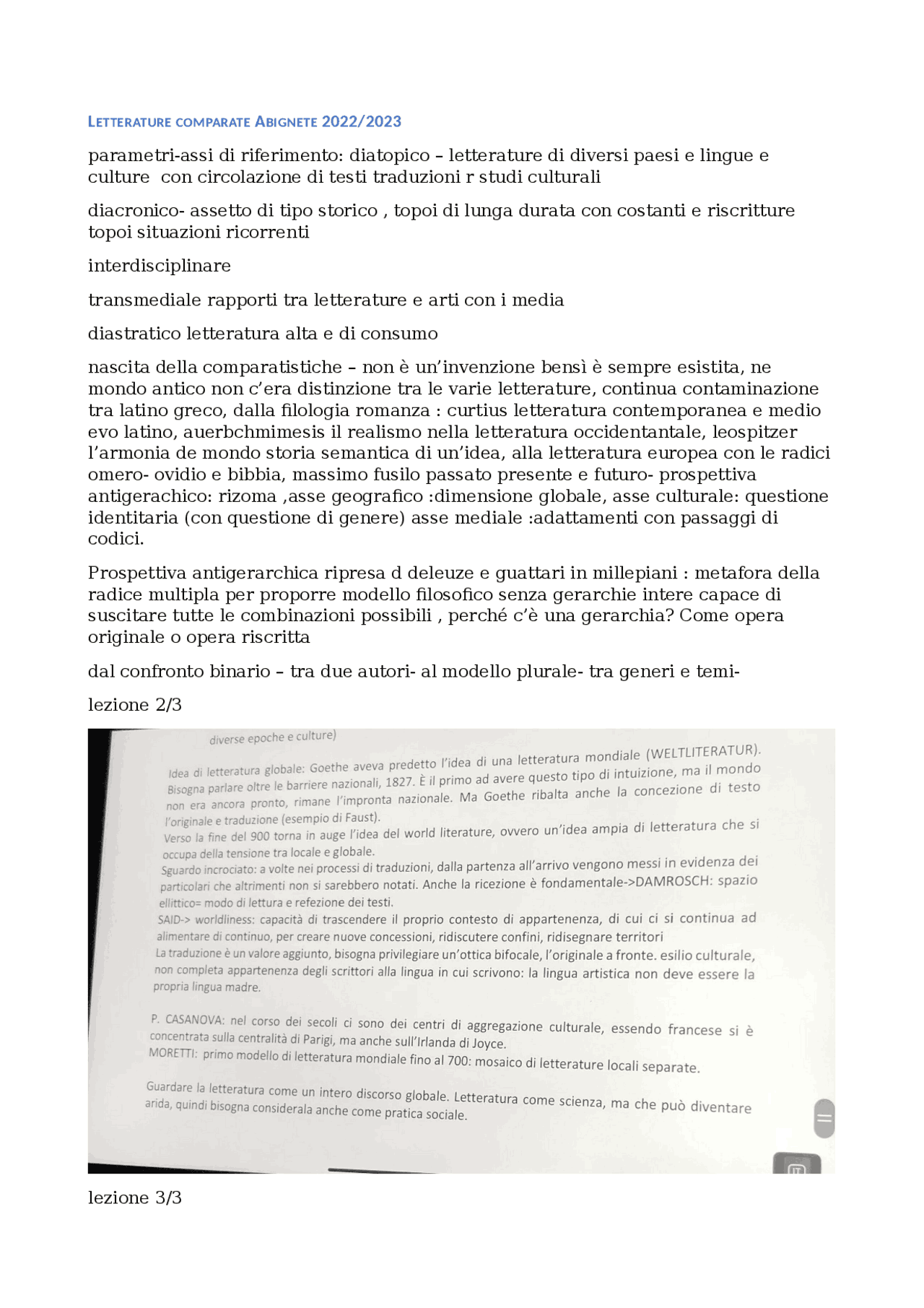 Letterature comparate 2023 secondo semestre | Sintesi del corso di ...