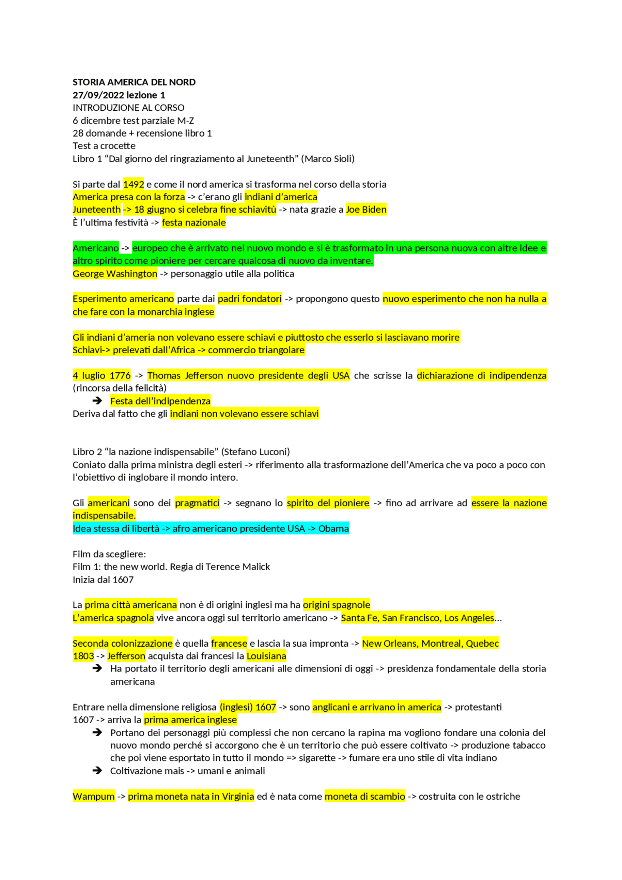 storia e ist America nord | Appunti di Storia degli Stati Uniti d'America | Docsity