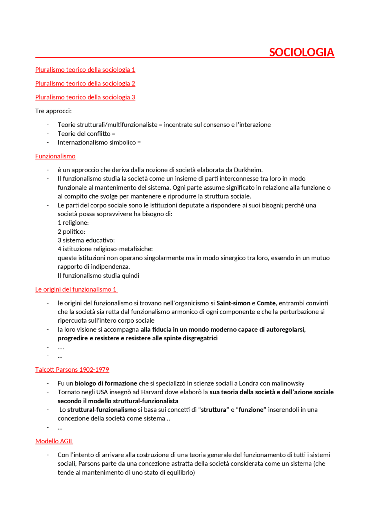 Sociologia Funzionalismo E Modello Agil Schemi E Mappe Concettuali