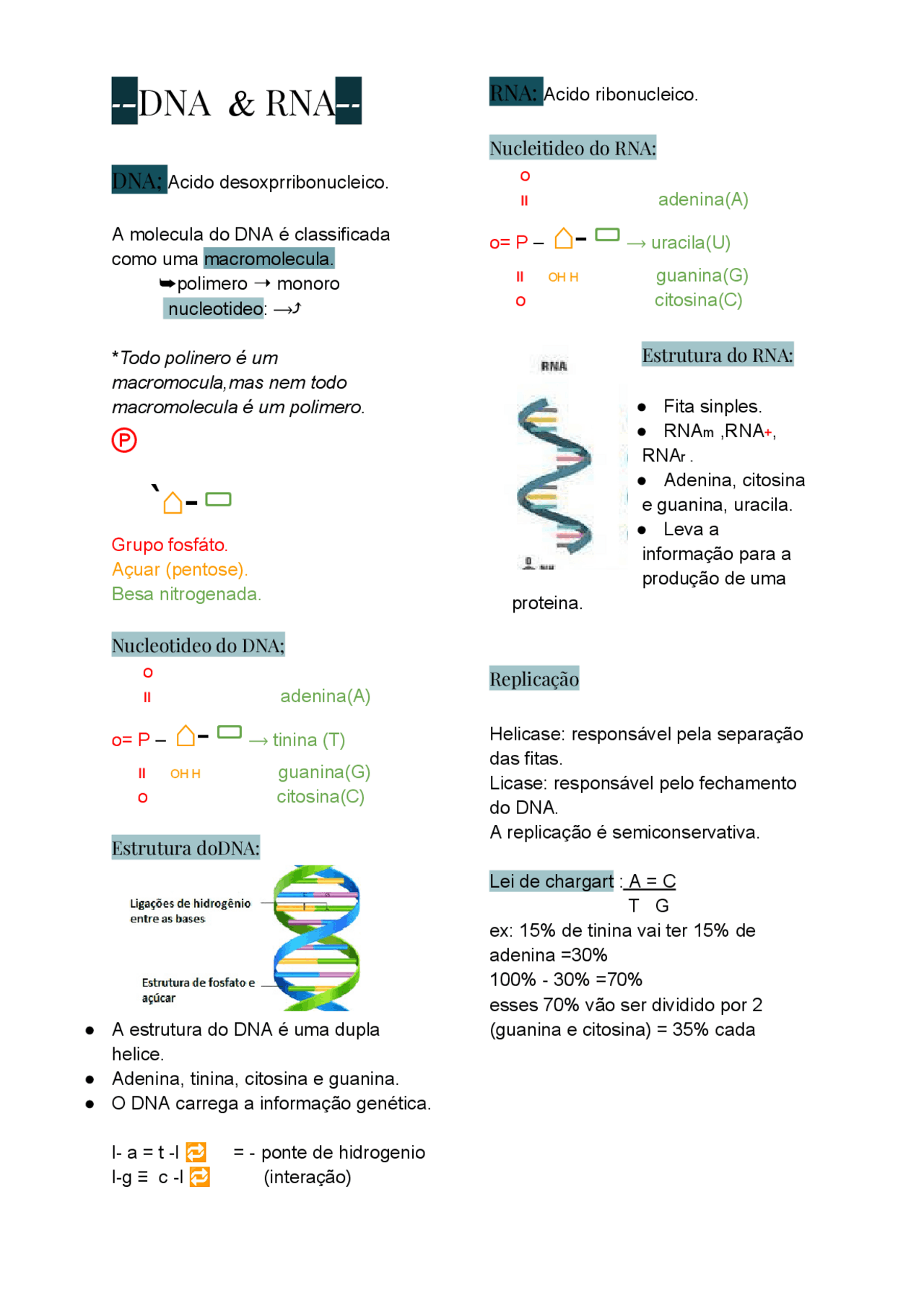 DNA e RNA: O que são e quais são suas propriedades. | Notas de aula ...