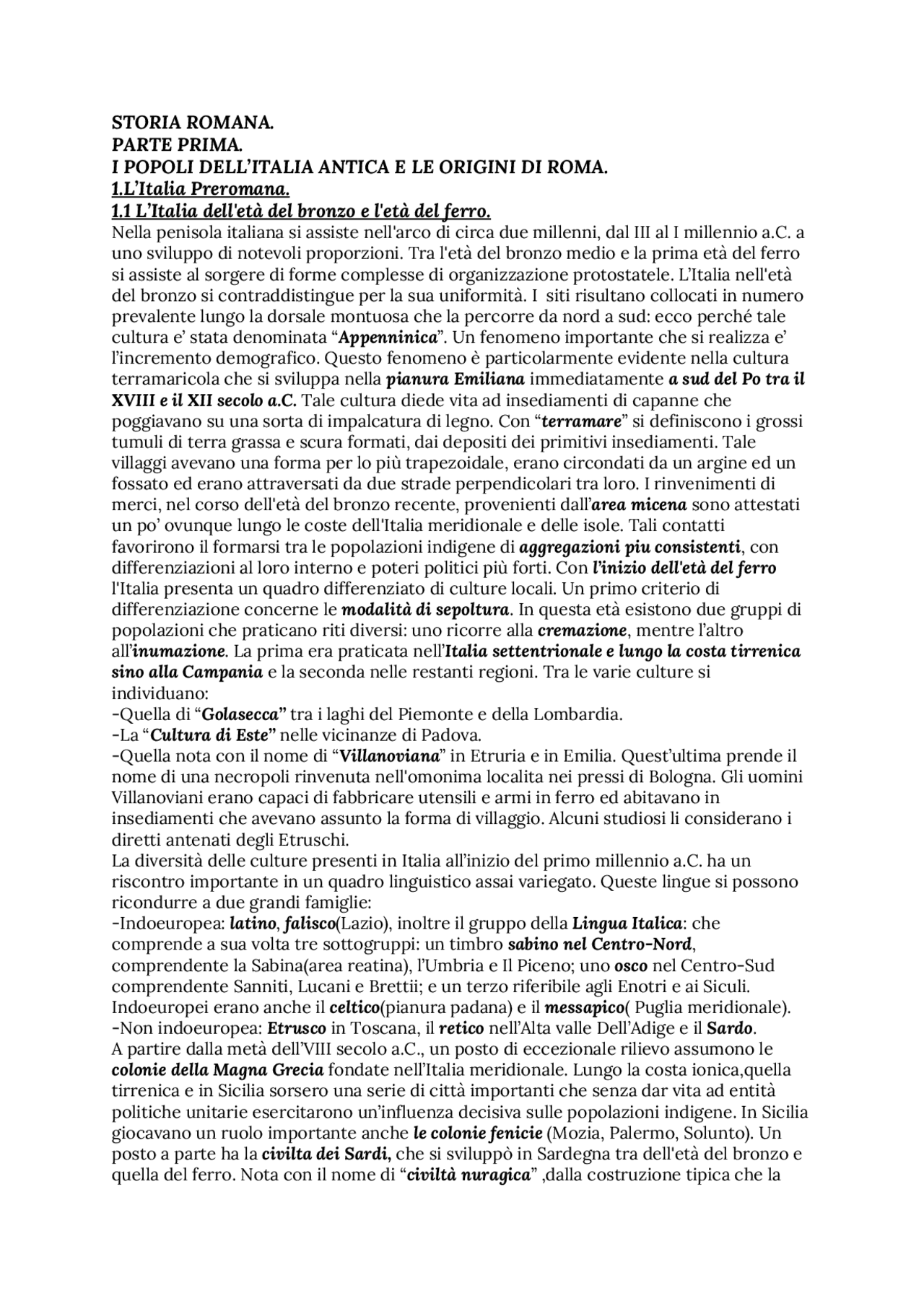 Storia romana, riassunto | Sintesi del corso di Storia Romana | Docsity