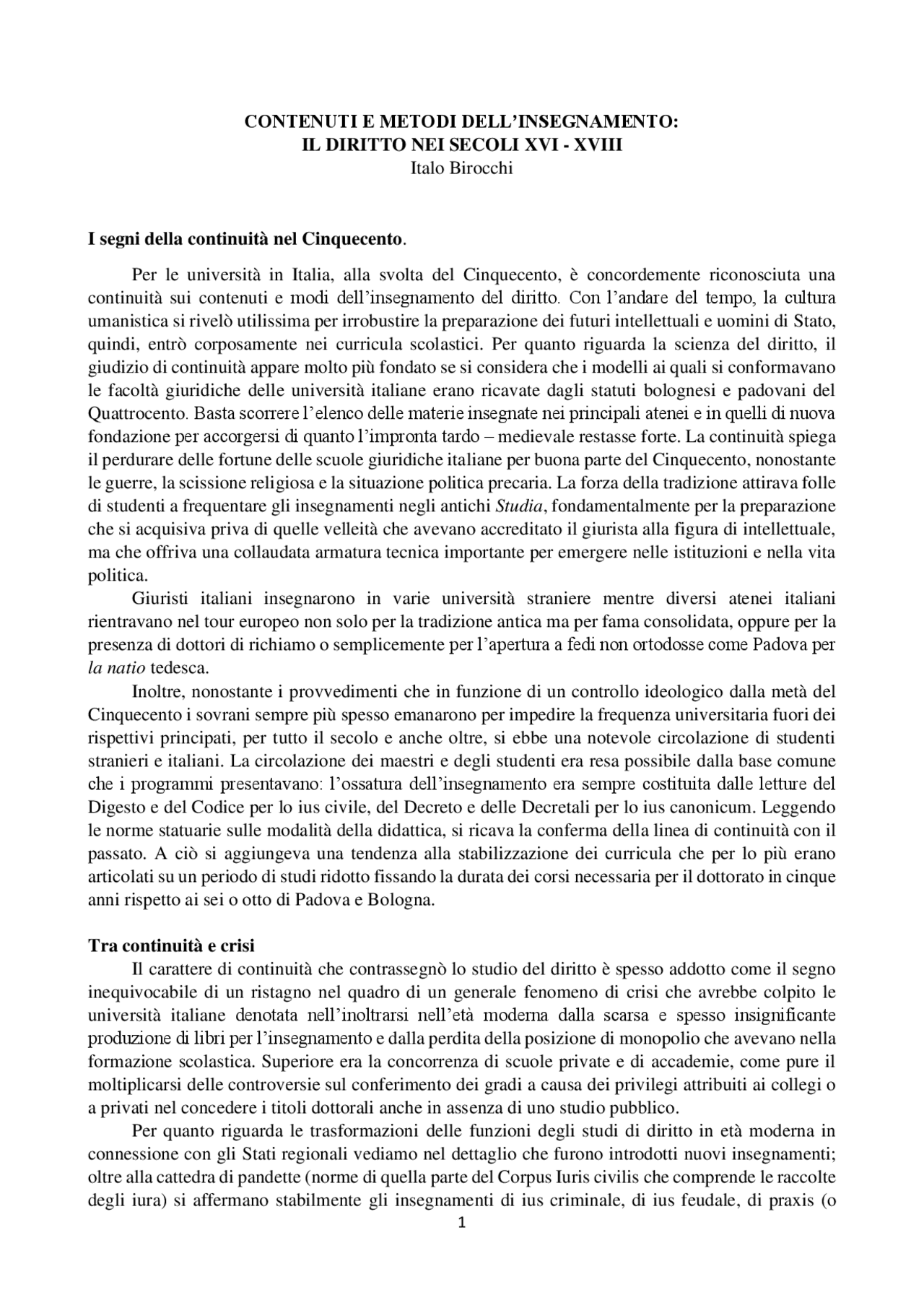 Italo Birocchi, Contenuti e metodi dell’insegnamento: il diritto nei ...