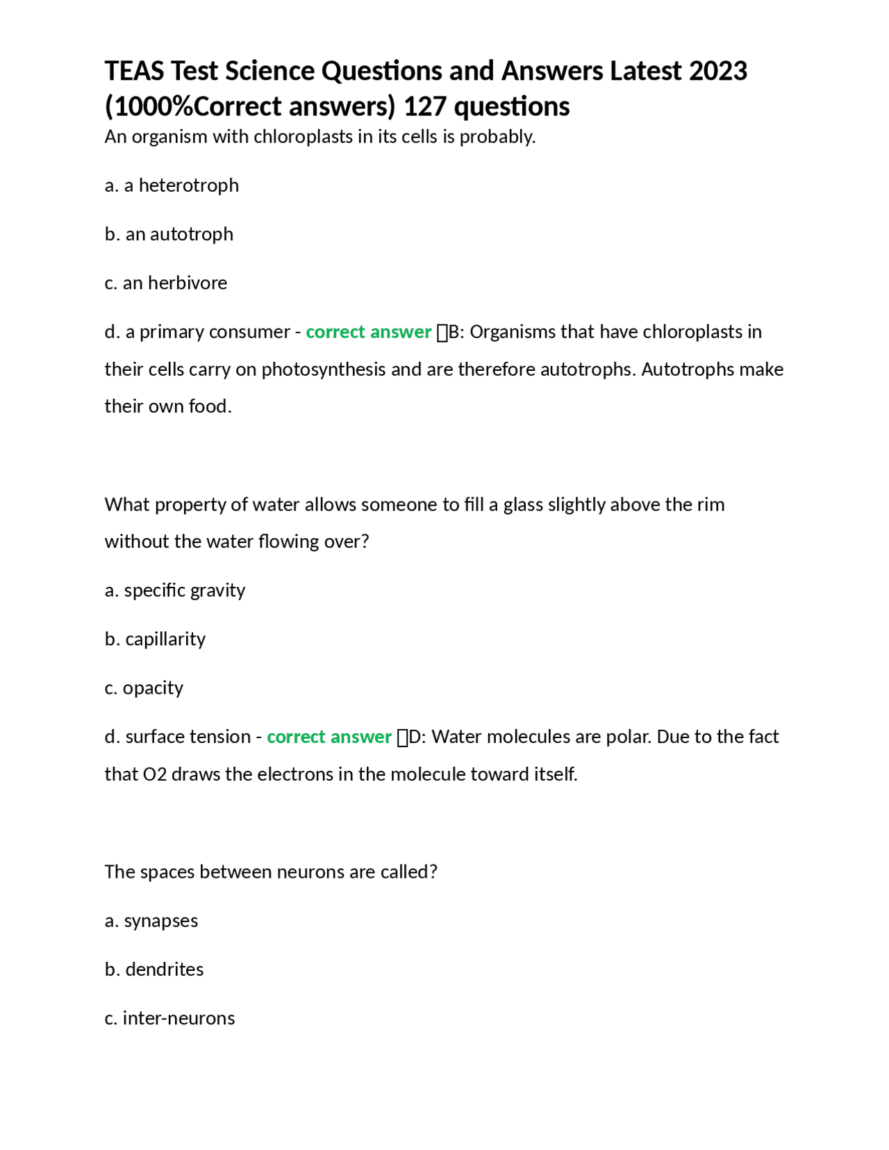 TEAS Test Science Questions and Answers Latest 2023 (1000%Correct ...