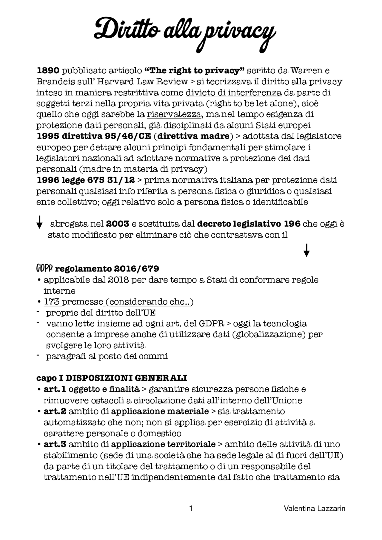 GDPR e diritto alla privacy | Appunti di Diritto | Docsity
