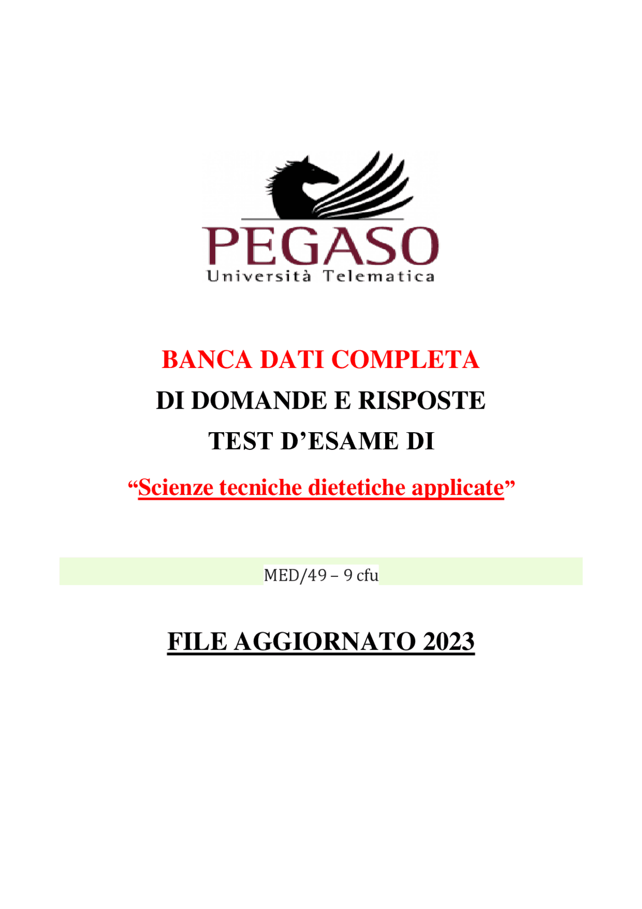 Scienze Tecniche Dietetiche Applicate 9 Cfu Unipegaso Test Domande