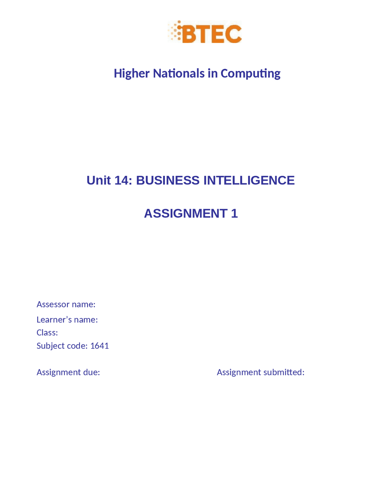 Business Intelligence Assignment 11641 Assignments Business