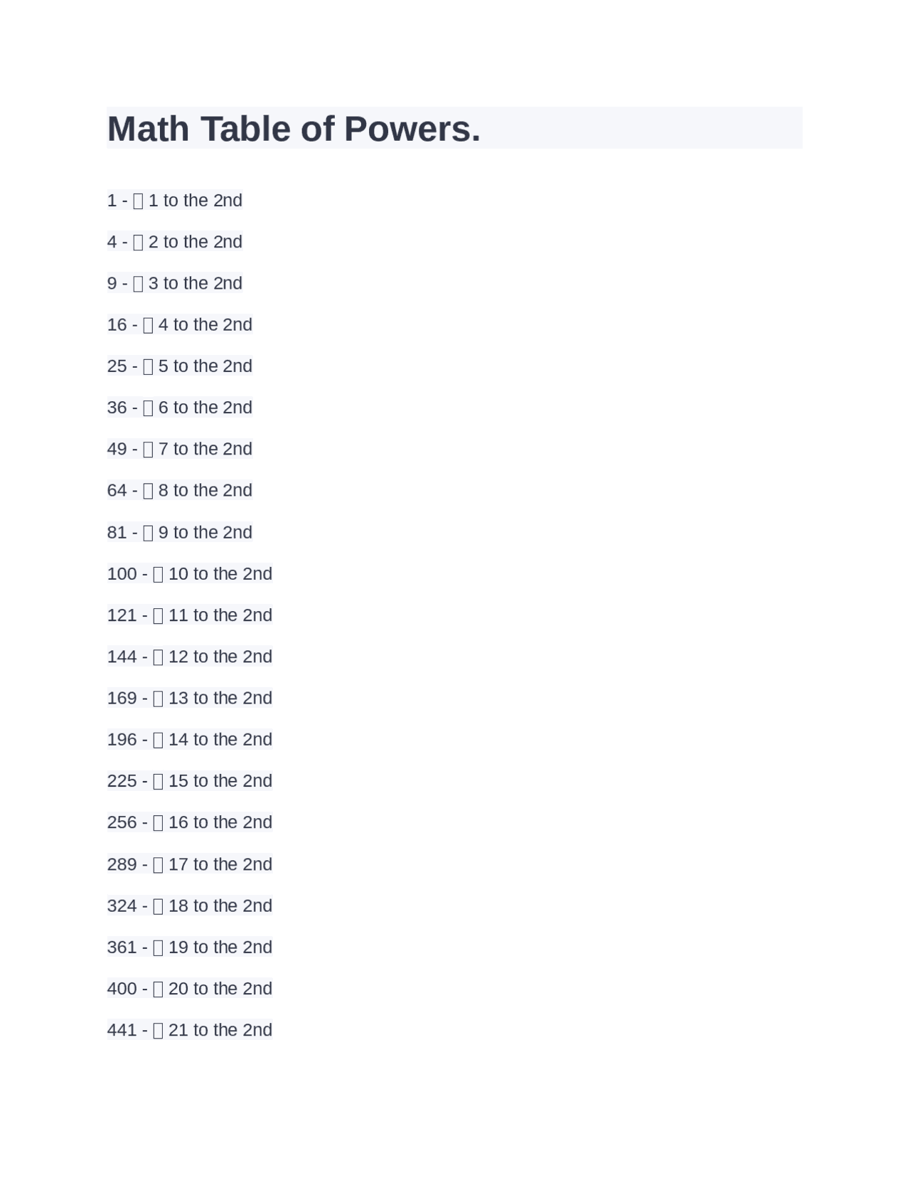 Math Table of Powers | Exams Formal Semantics | Docsity