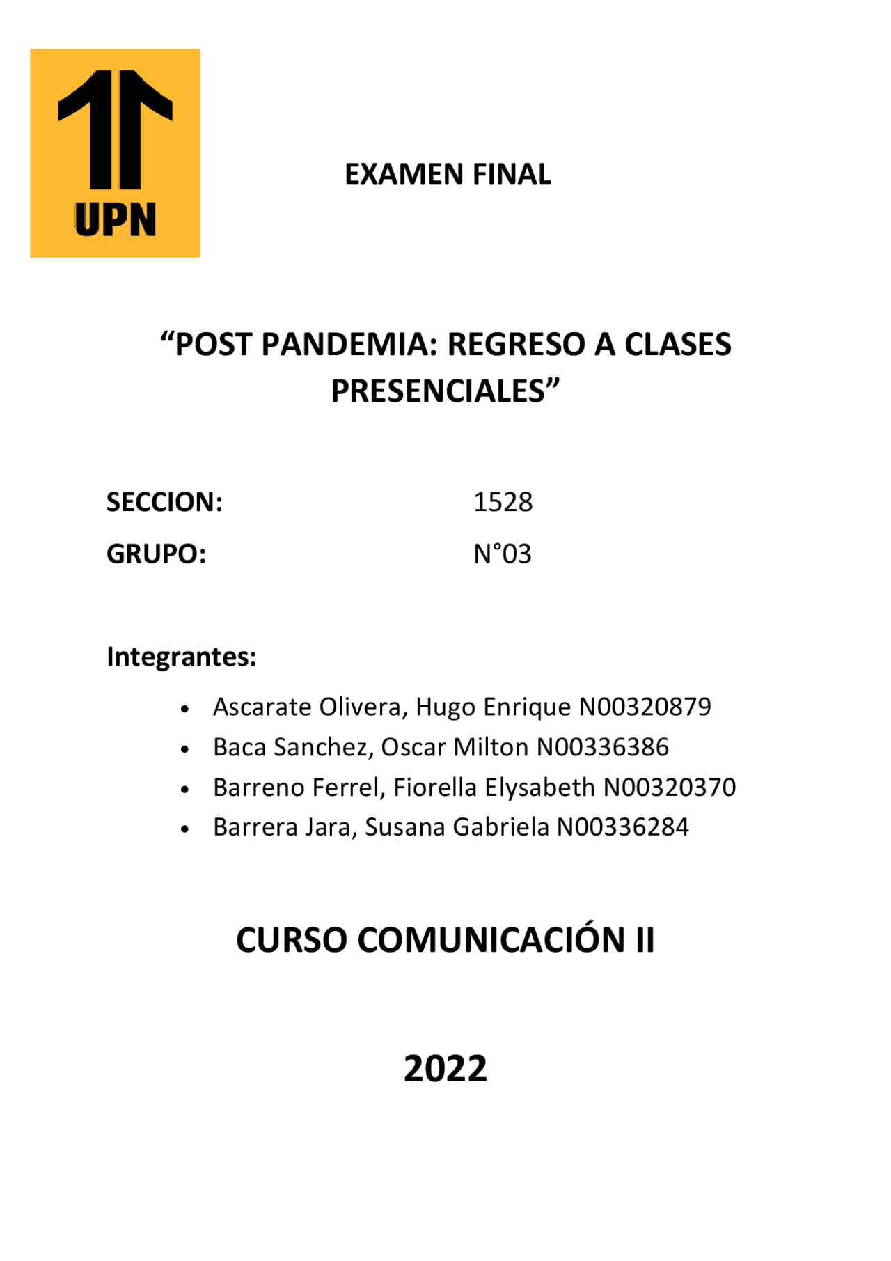 Examen Final De Comunicación 2 Exámenes De Comunicación Docsity