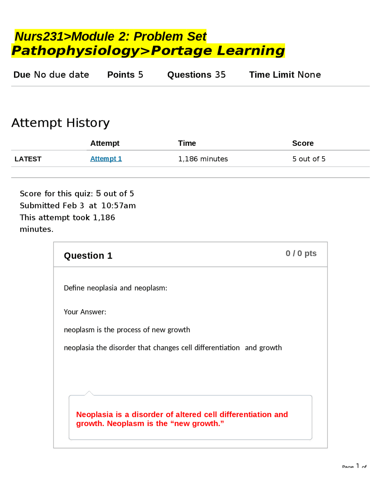 Nurs231module 2 Problem Set Pathophysiologyportage Learning Exams