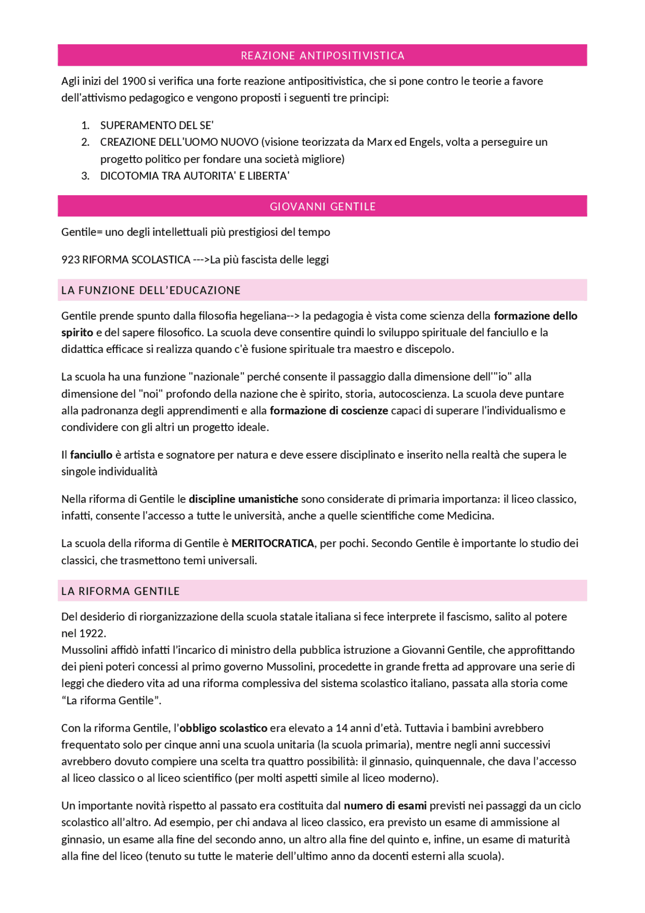 Riassunto Su Gentile Appunti Di Scienze Umane Docsity