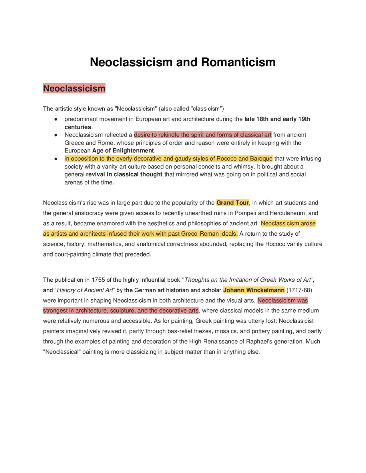 Art history: Neoclassicism | Lecture notes History of Art | Docsity