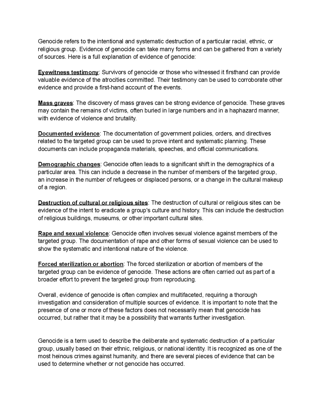 Evidence of Genocide | Summaries English Literature | Docsity