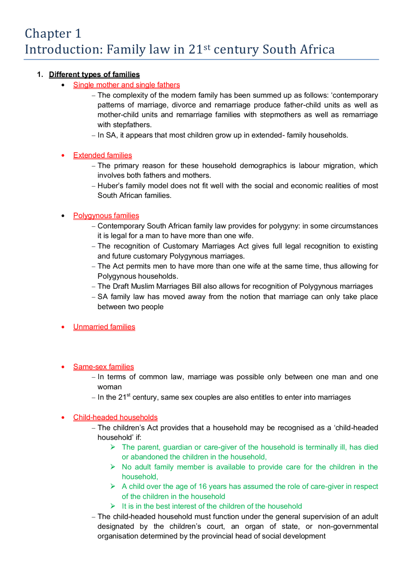 Study notes for Family Law | Lecture notes Family Law | Docsity