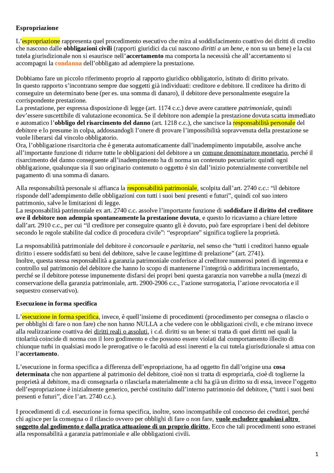 Processo Di Esecuzione Appunti Di Diritto Processuale Civile Docsity