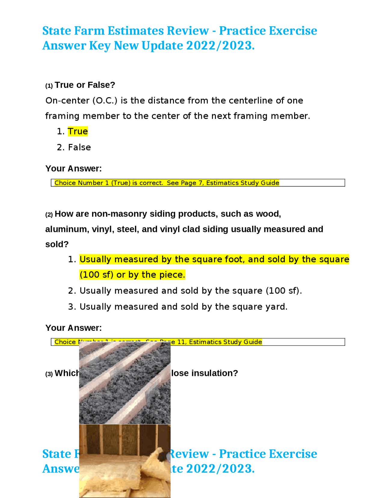State Farm Estimates Review - Practice Exercise Answer Key New Update ...