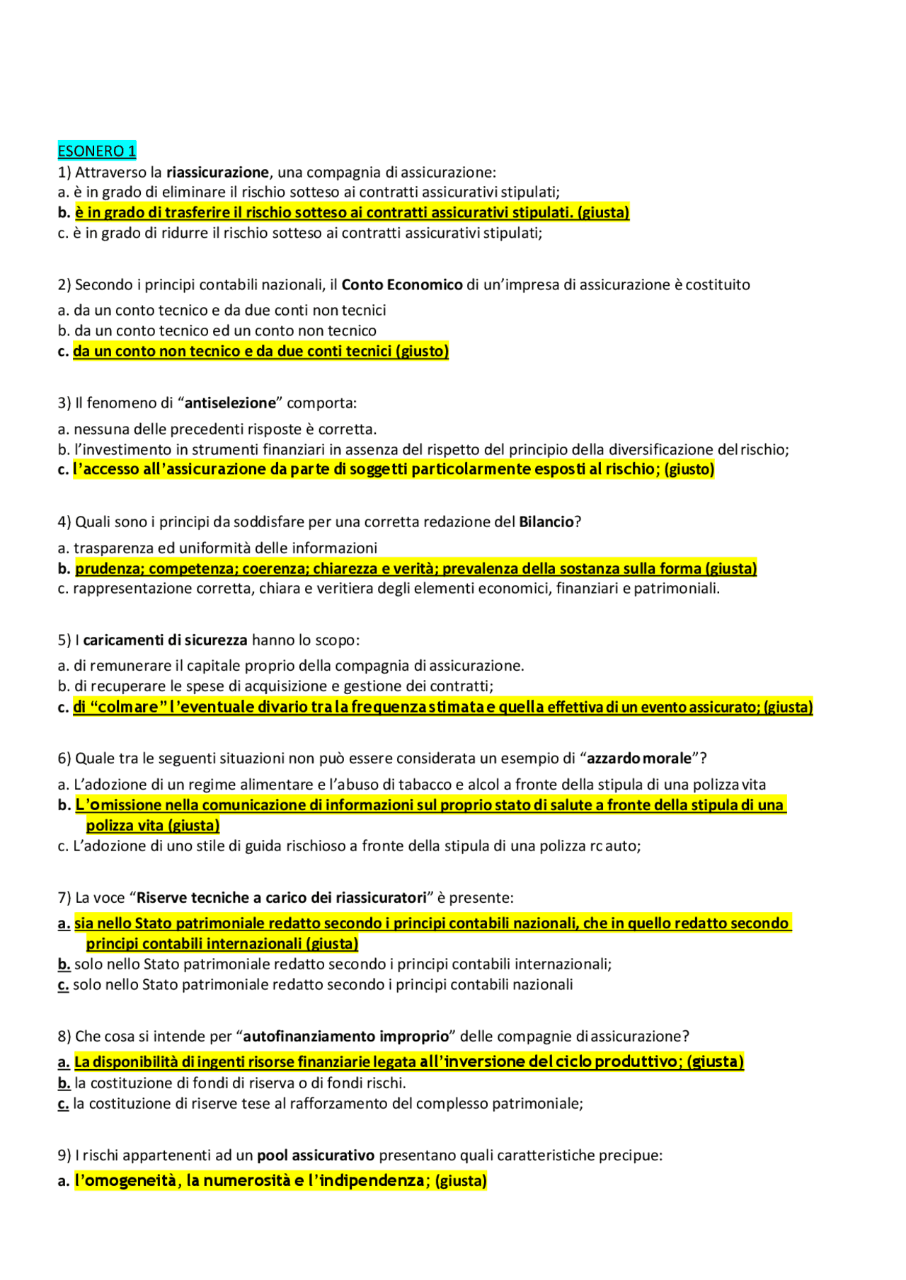 Crocette completo esame | Prove d'esame di Diritto delle Assicurazioni ...