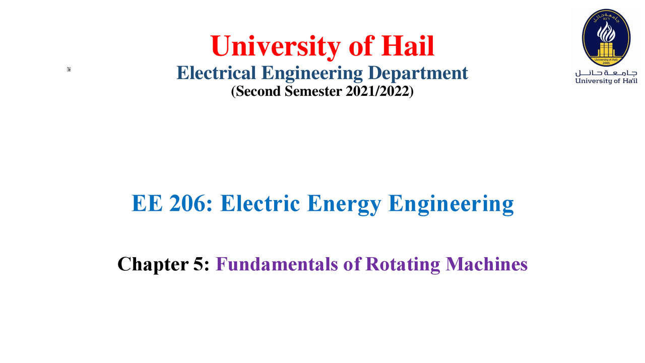 Electromechanical machines | Slides Mechanical Engineering | Docsity