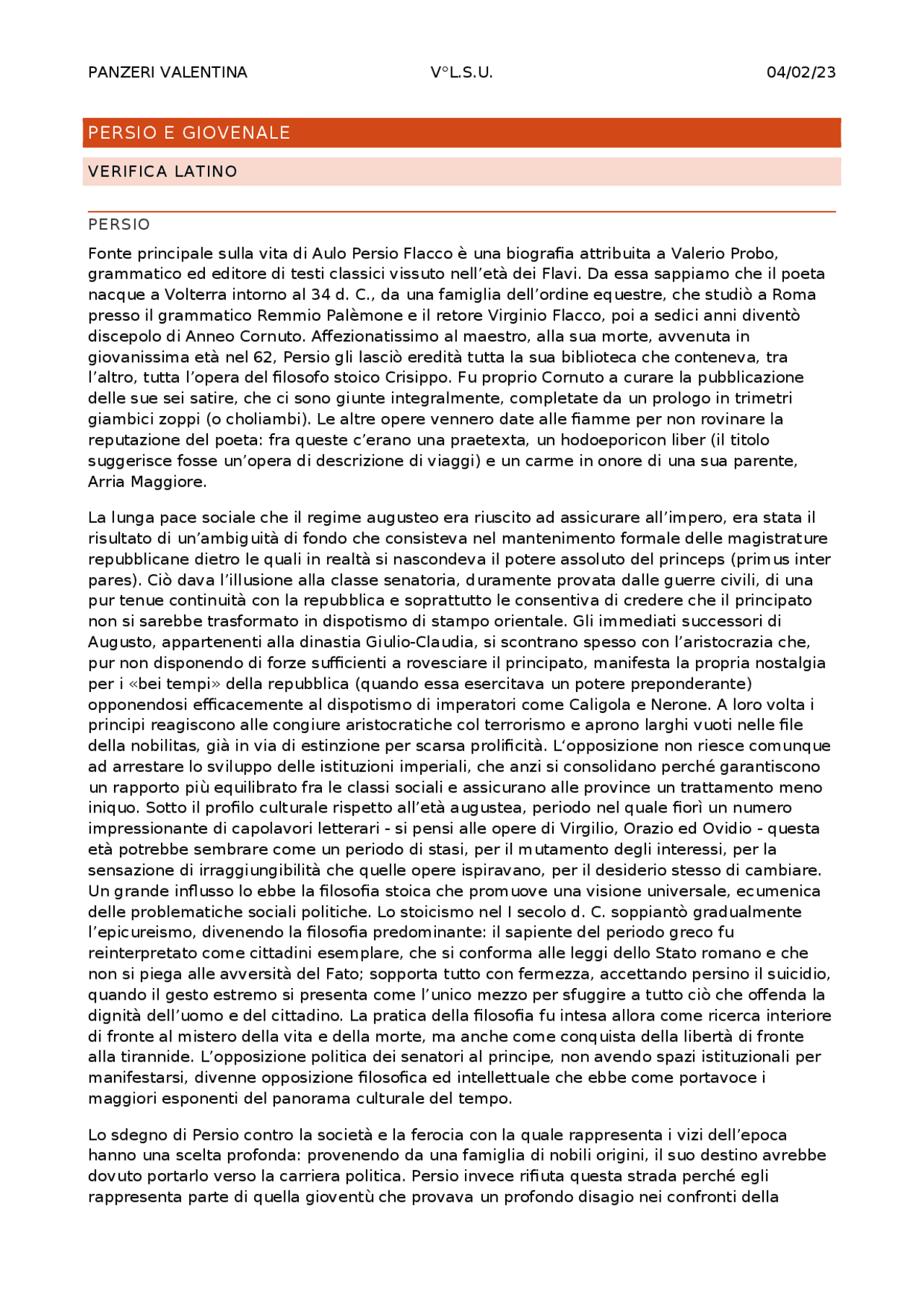 autori: Persio e Giovenale | Schemi e mappe concettuali di Latino | Docsity