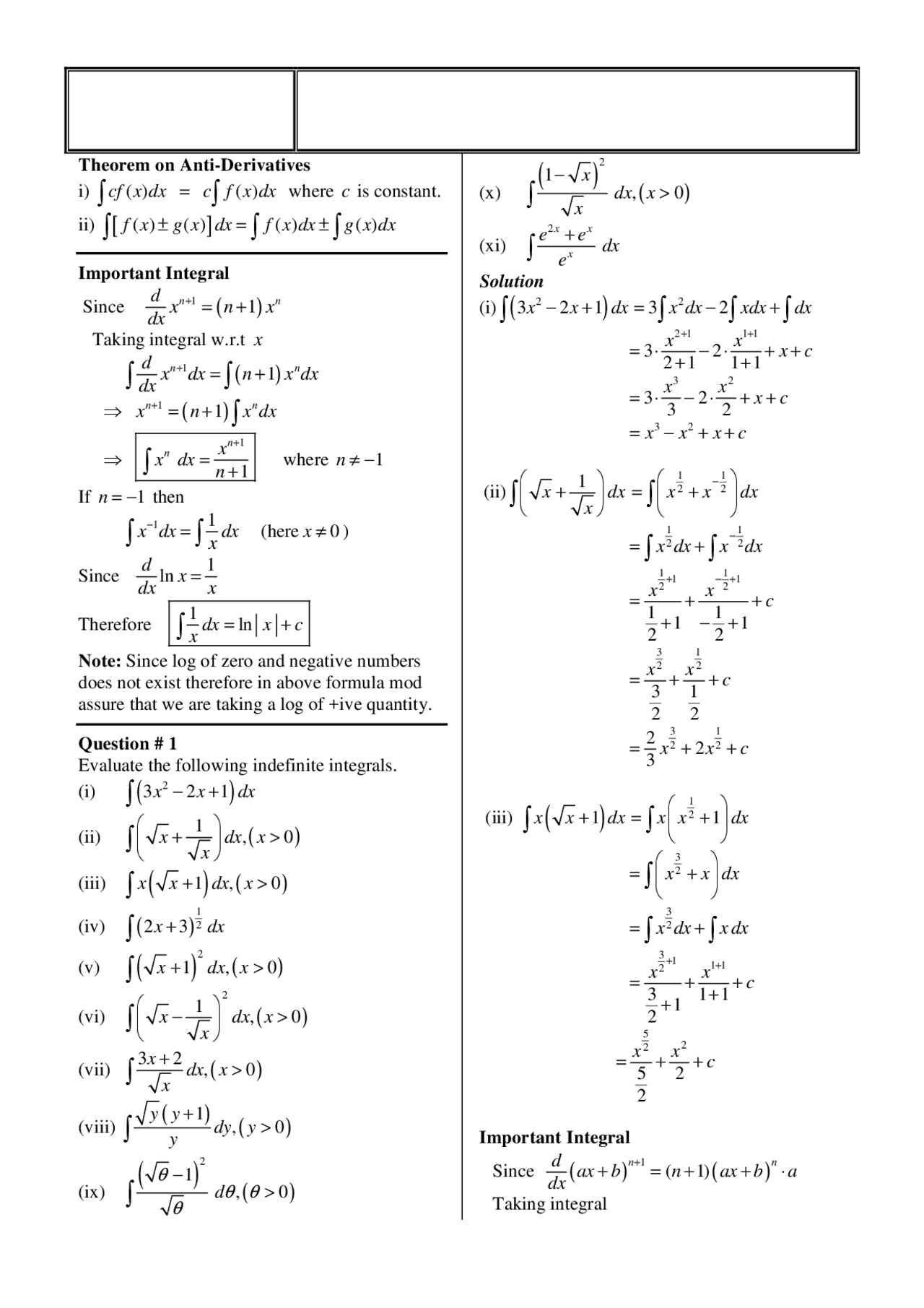 Practice Integration Questions With Solutions Assignments Mathematics