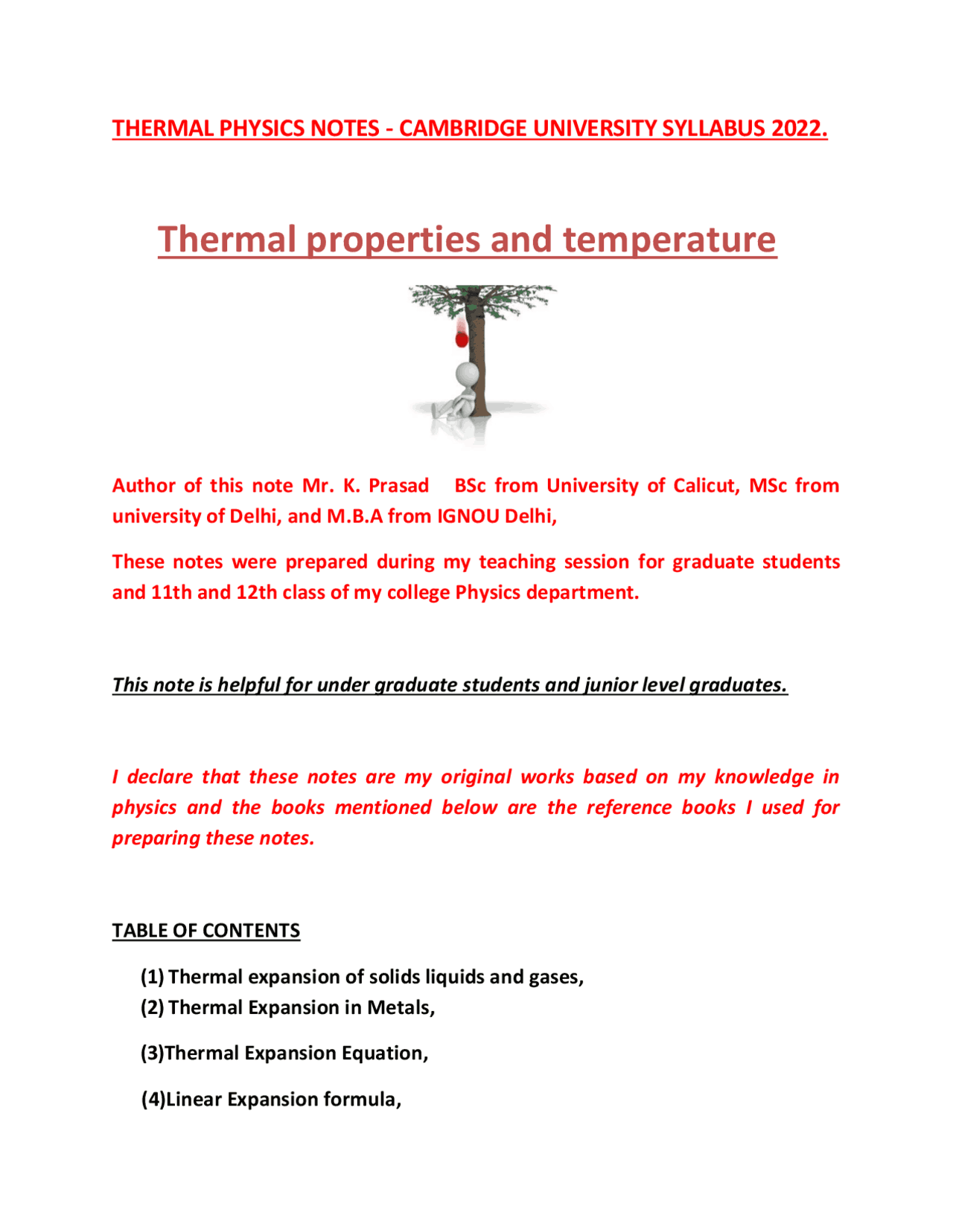 Thermal properties and temperature | Study notes Physics | Docsity