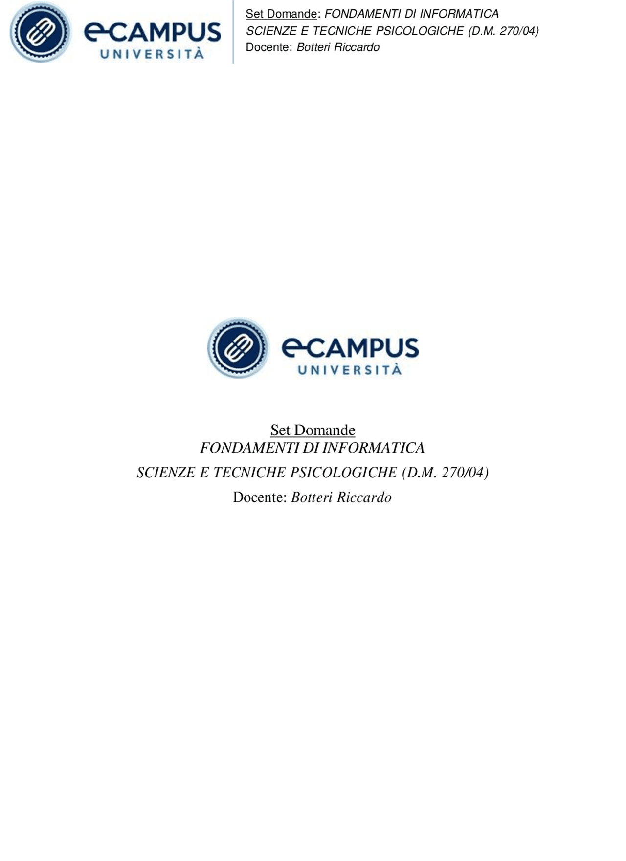 Risposte Chiuse Completo Fondamenti Di Informatica Prof Botteri