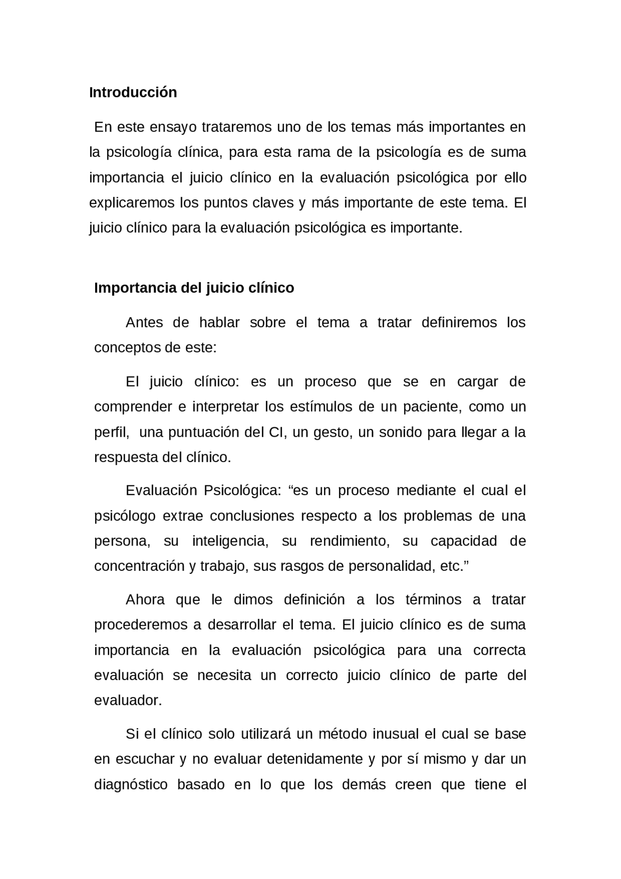 El Juicio Clínico en la Evaluación Psicológica: Un Ensayo sobre su Importancia | Assignments ...