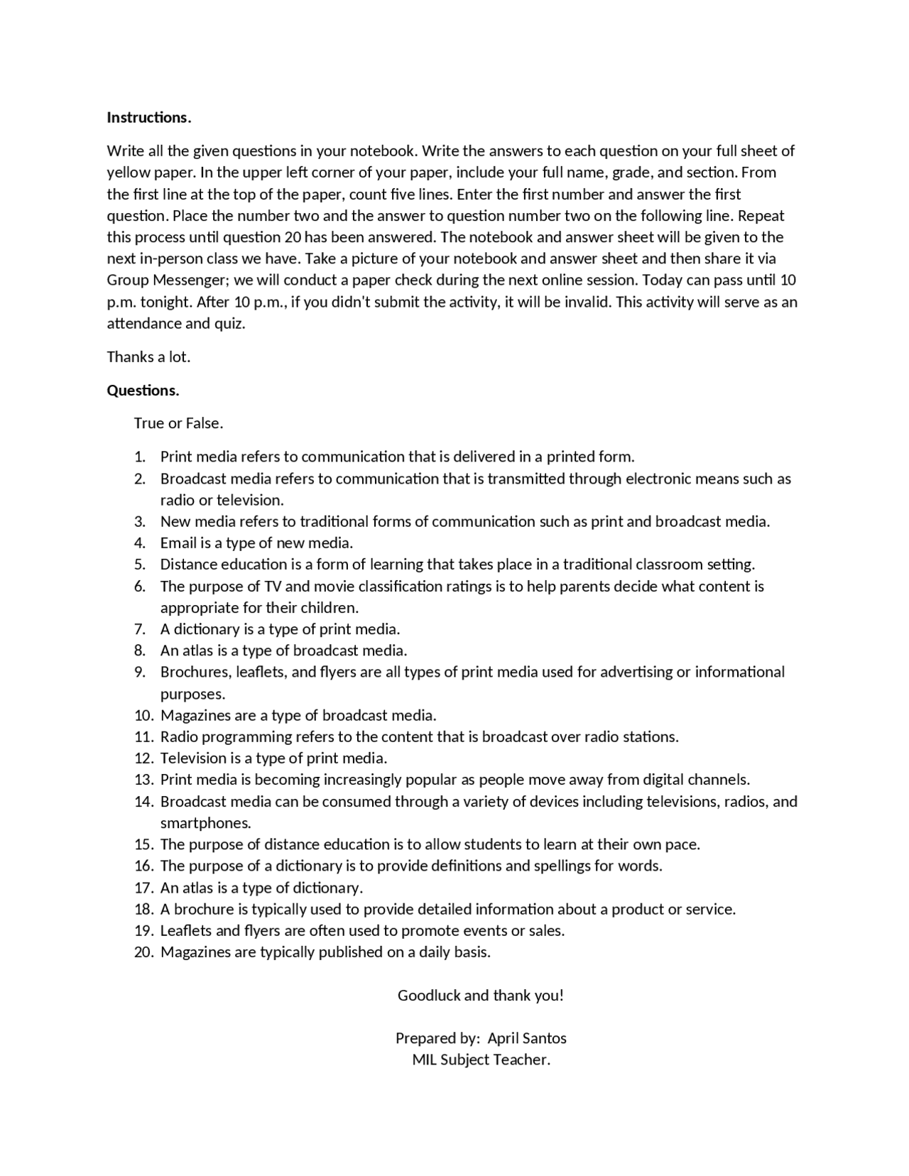 Media And Information Quizzes Computer Science Docsity