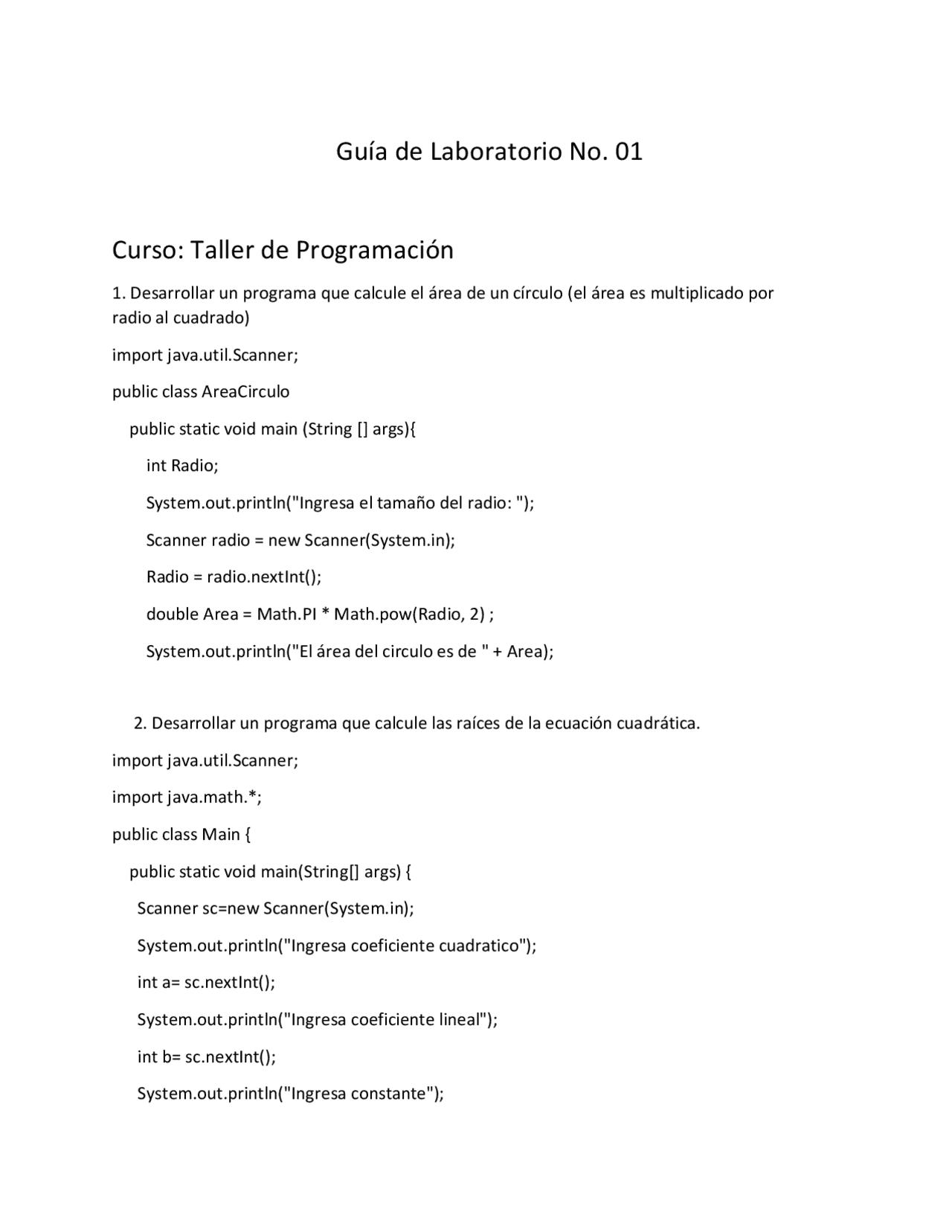 Taller De Programacion S1s1 Ejercicios De Ingeniería De Sistemas