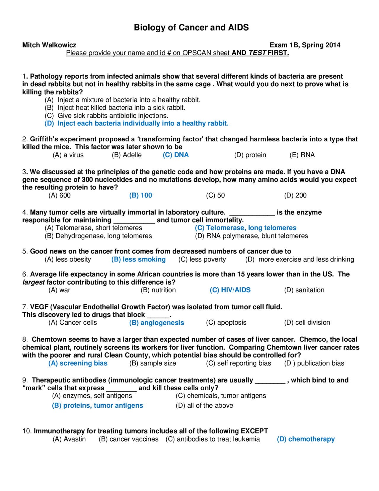 Micro Bio test 1 answer key 2 | Exams Nursing | Docsity
